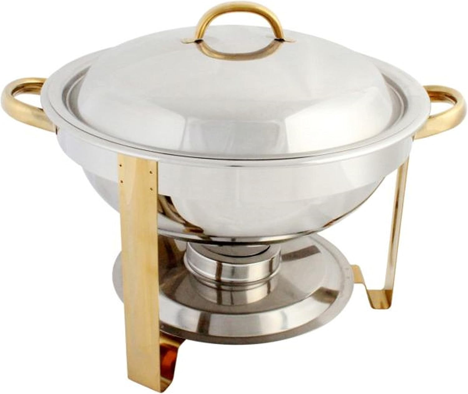 TrueCraftware- 4 Qt. Half Size Stainless Steel Round Gold Accent Chafing Dish Complete Set- Food ...