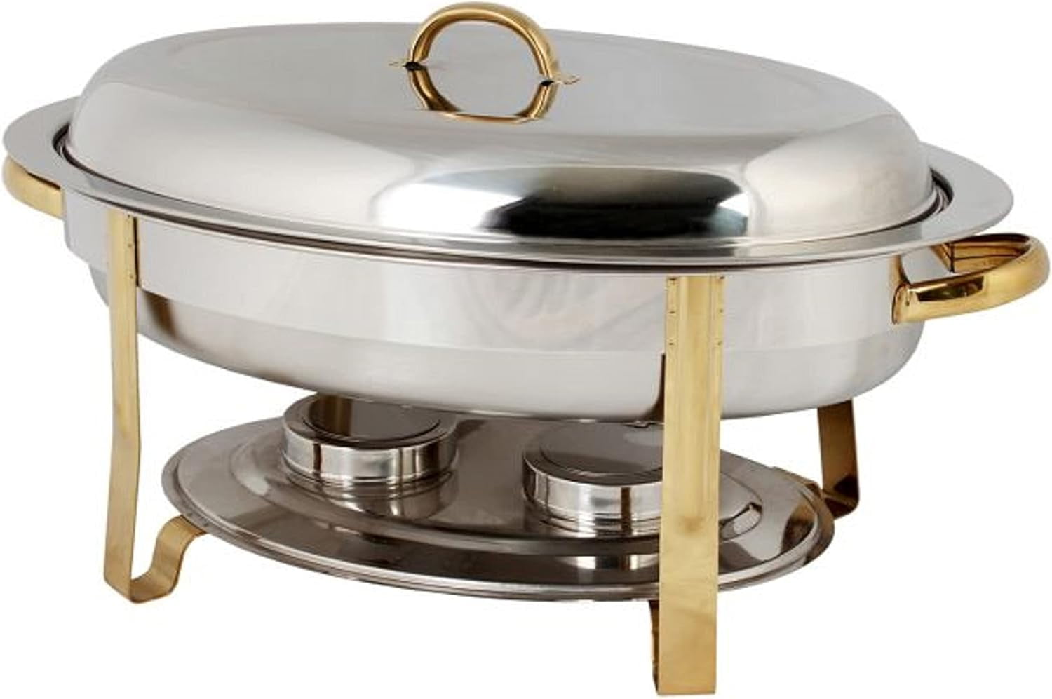 TrueCraftware- 6 Qt. Half Size Stainless Steel Gold Accented Oval ...