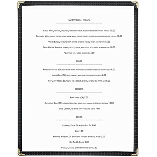TrueCraftware- 8-1/2” x 11” Black Single Restaurant Menu Covers 1 Page ...