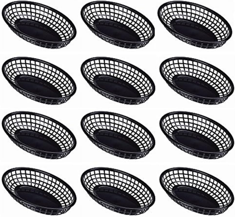 TrueCraftware-Set of 12 Black Plastic Oval Fast Food Baskets 9 3/8" X 5 ...