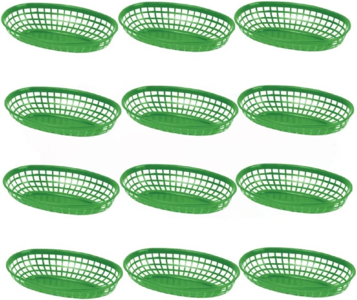 TrueCraftware- Set of 12 Plastic Oval 9-3/8" Fast Food Basket Green ...