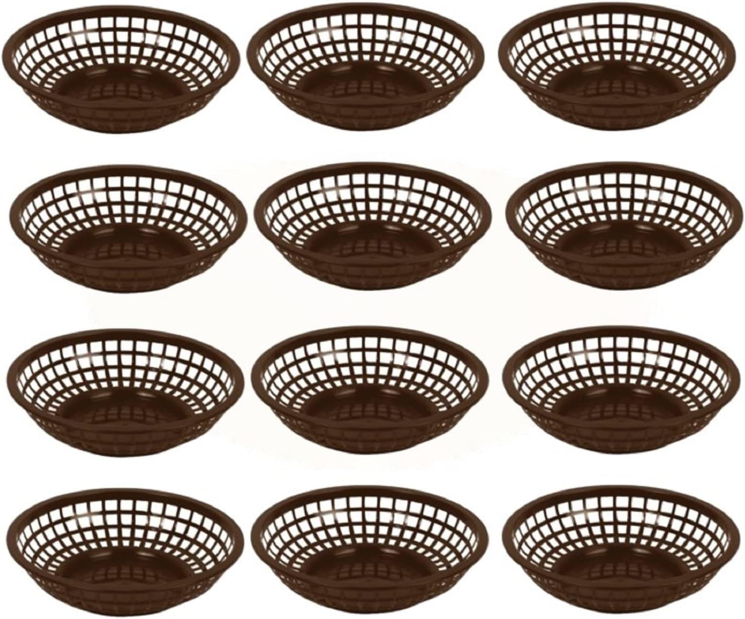 TrueCraftware- Set of 12 Plastic Round 8" Fast Food Basket Brown- Fry ...