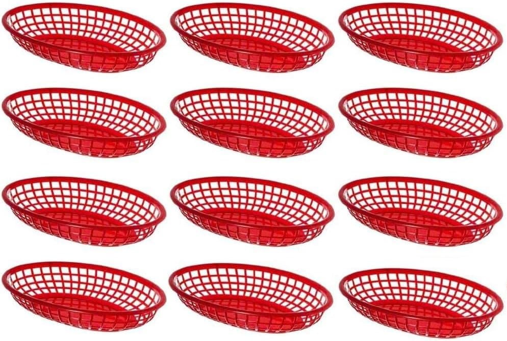 TrueCraftware-Set of 12 Red Plastic Oval Fast Food Baskets 9 3/8" X 5-3 ...