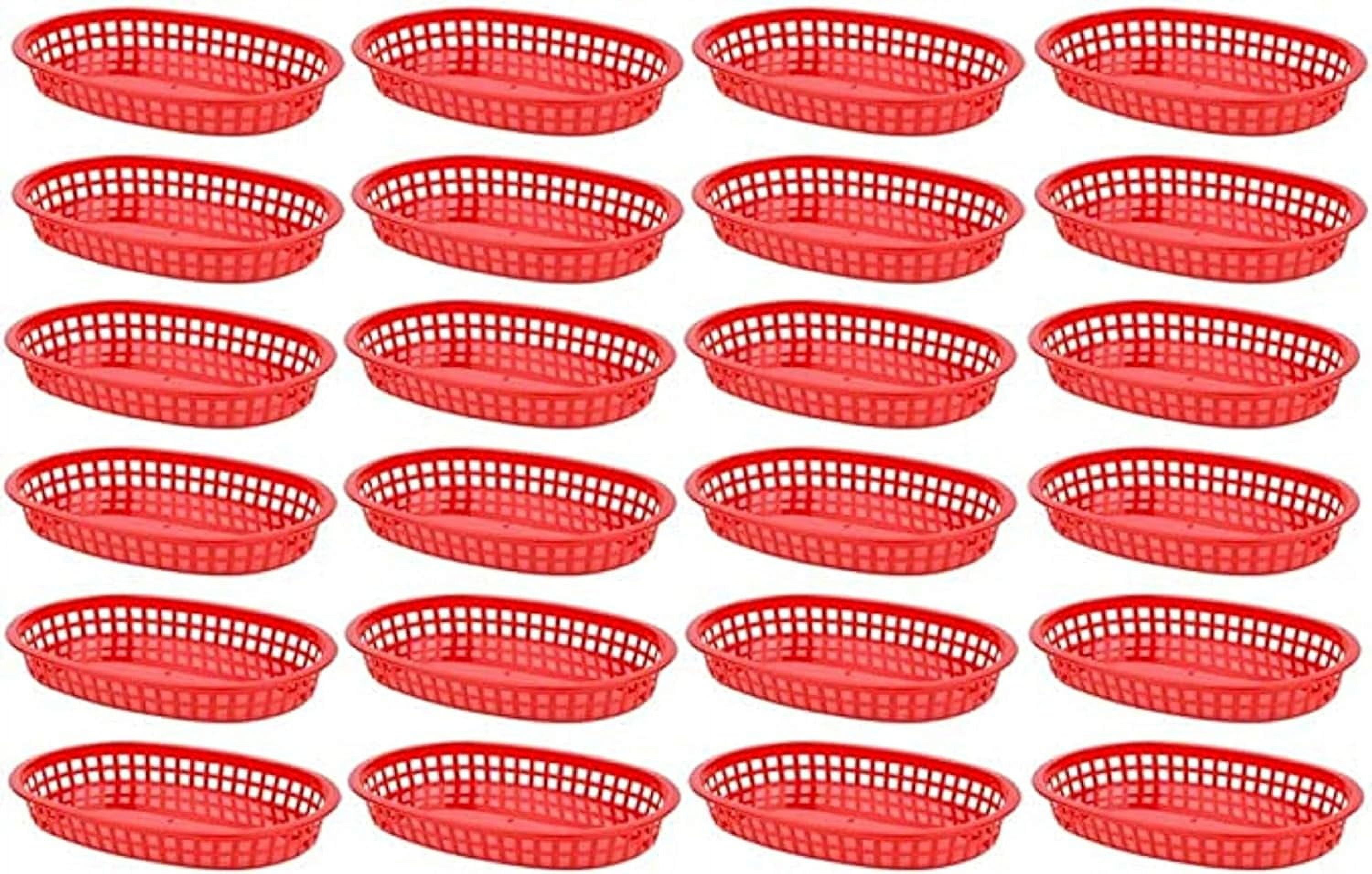 TrueCraftware- Set of 24 Red Plastic Oblong Fast Food Baskets 10 3/4" X ...