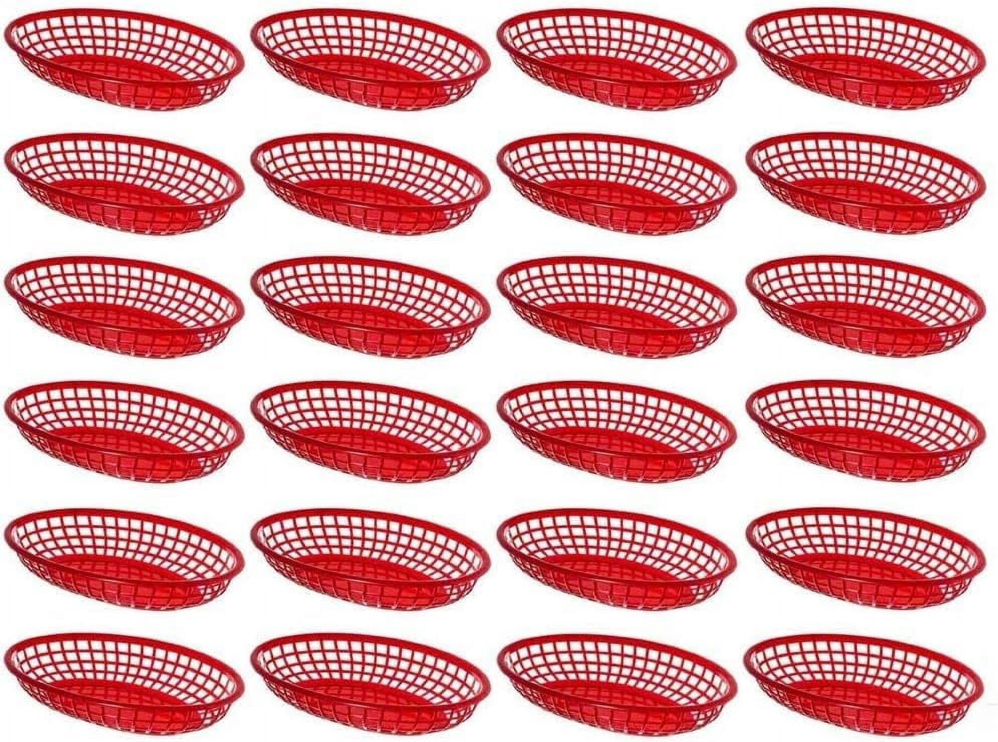 TrueCraftware-Set of 24 Red Plastic Oval Fast Food Baskets 9 3/8" X 5-3 ...