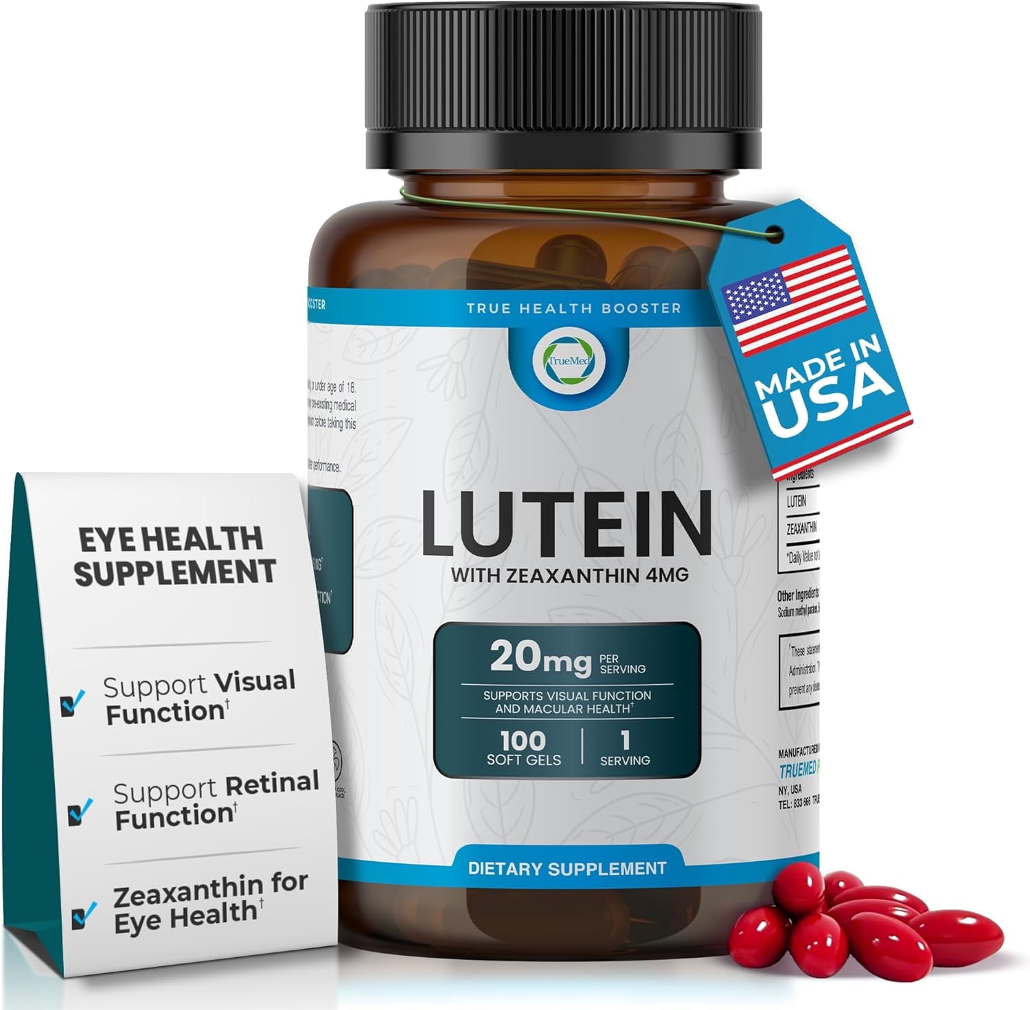 TrueMed Lutein 20 mg with Zeaxanthin 4 mg Eye Health Supplement for ...