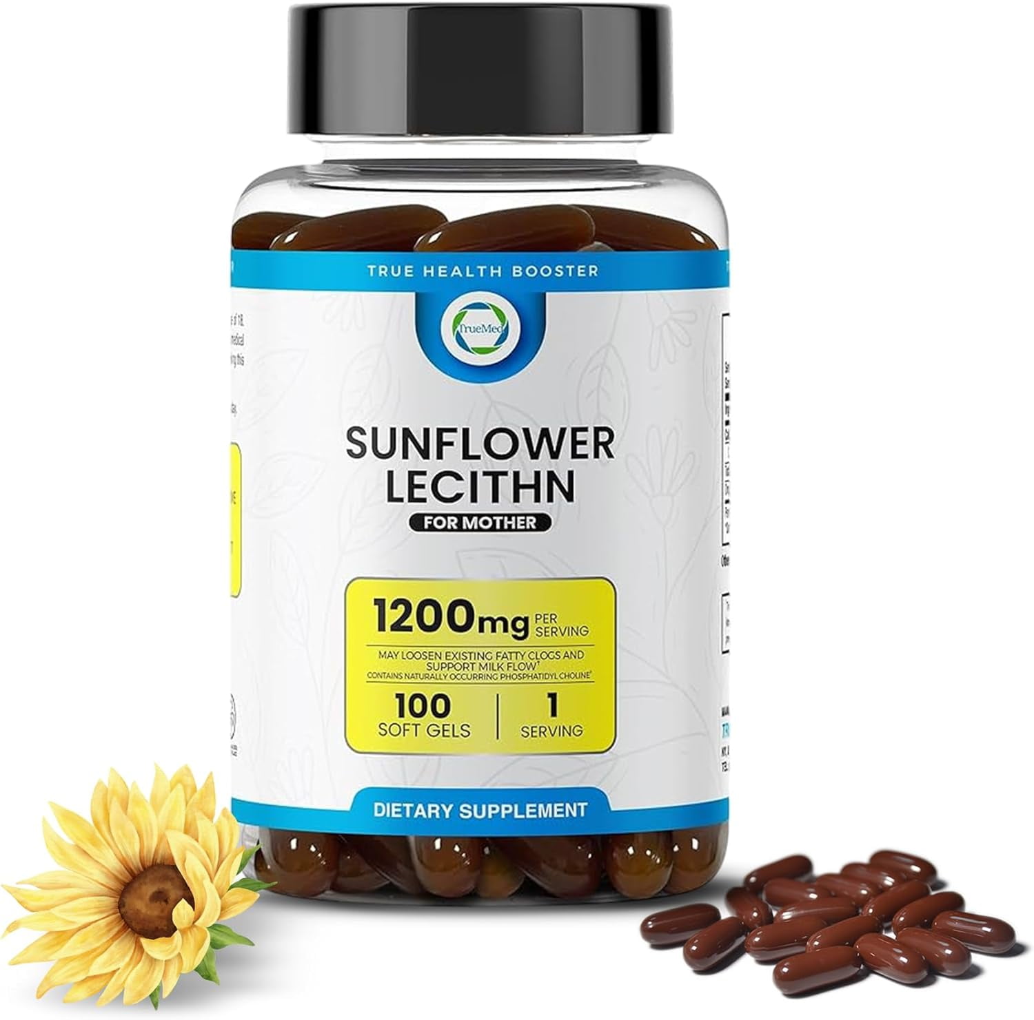 TrueMed Sunflower Lecithin Supplements, 1200mg, 100 Softgels, Lactation ...