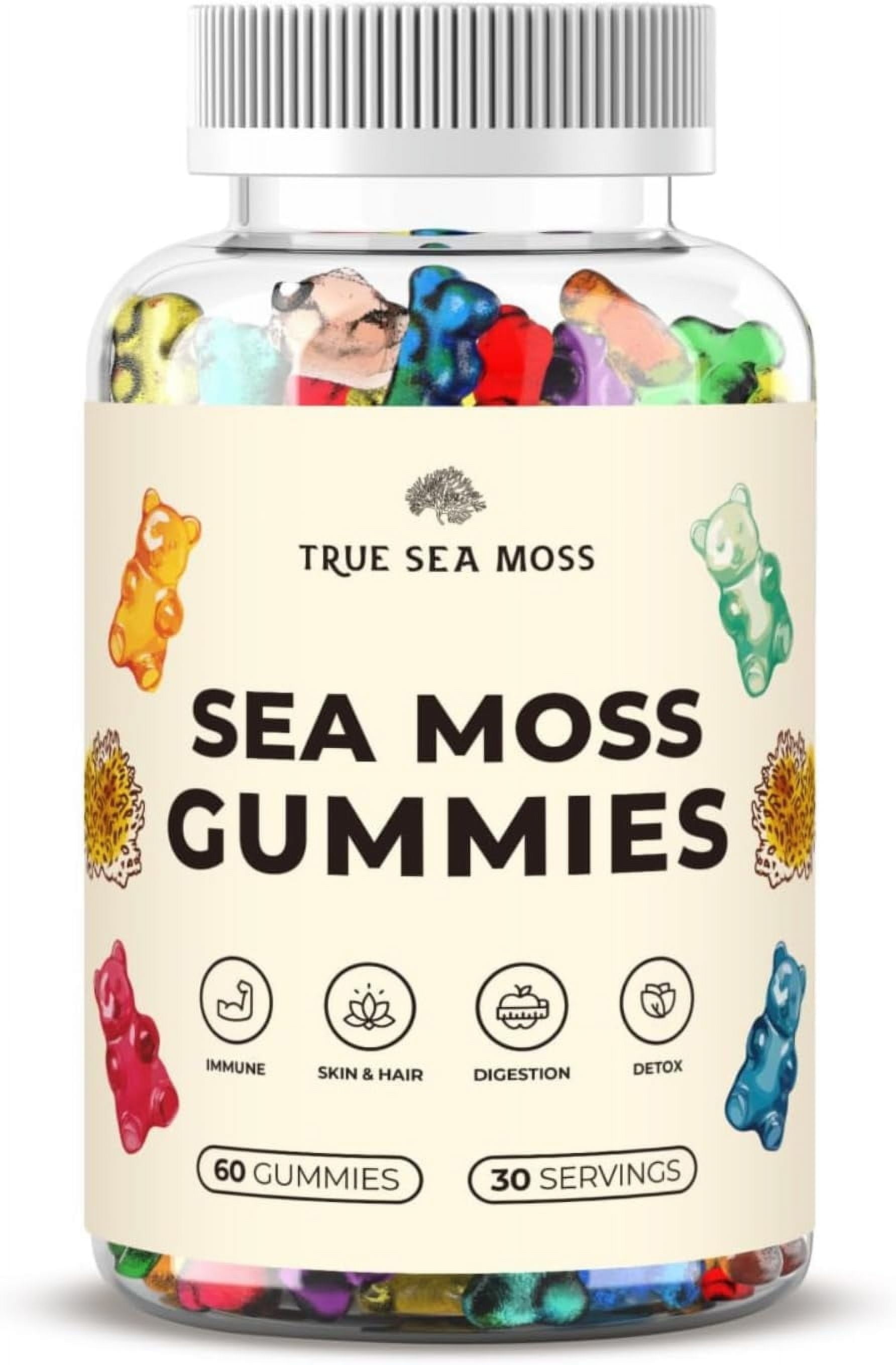 TrueSeaMoss Irish Sea Moss Gummies with Burdock Root & Bladderwrack, 60 ...