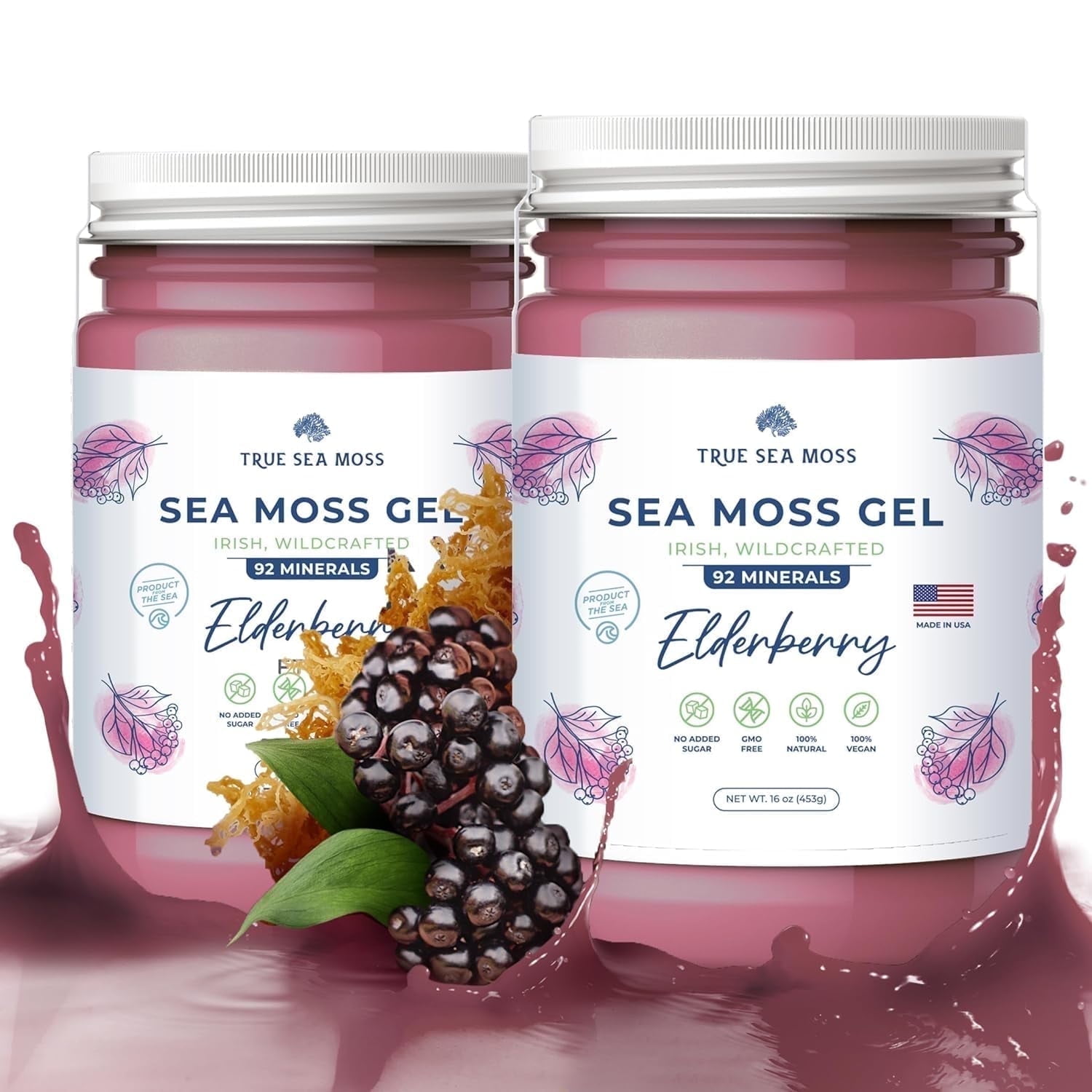 True Sea Moss Wildcrafted Irish Sea Moss Gel with Elderberry, Dietary Supplement 2 Pack, 32 oz ...