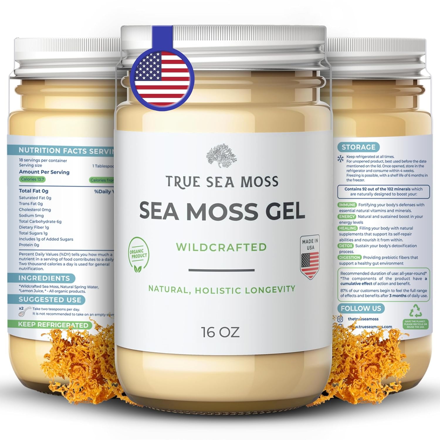 TrueSeaMoss Wildcrafted Irish Sea Moss Gel - Made with Dried Seaweed ...