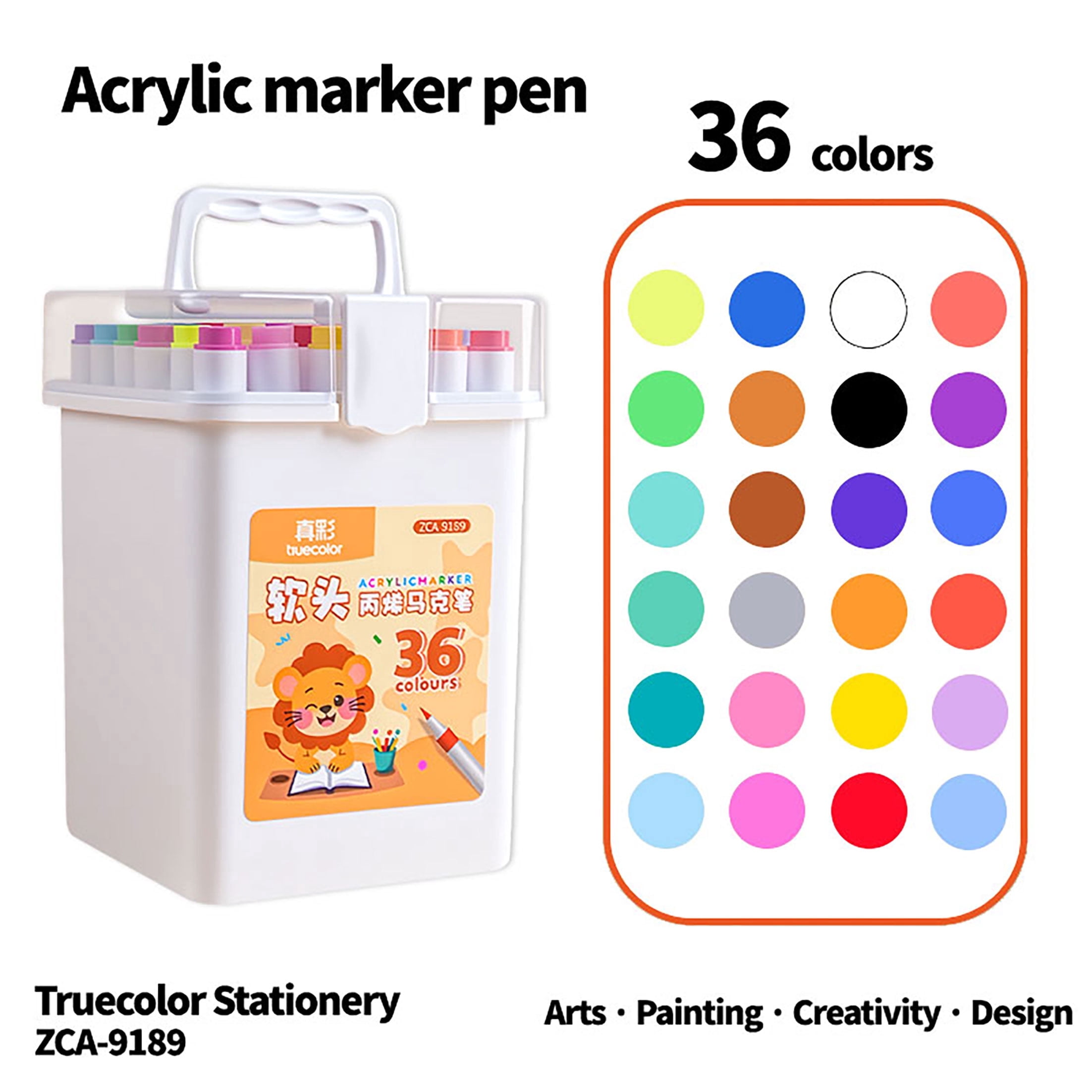 Truecolor Acrylic Markers, Soft Tip Paint Pens with Handled Bucket for ...