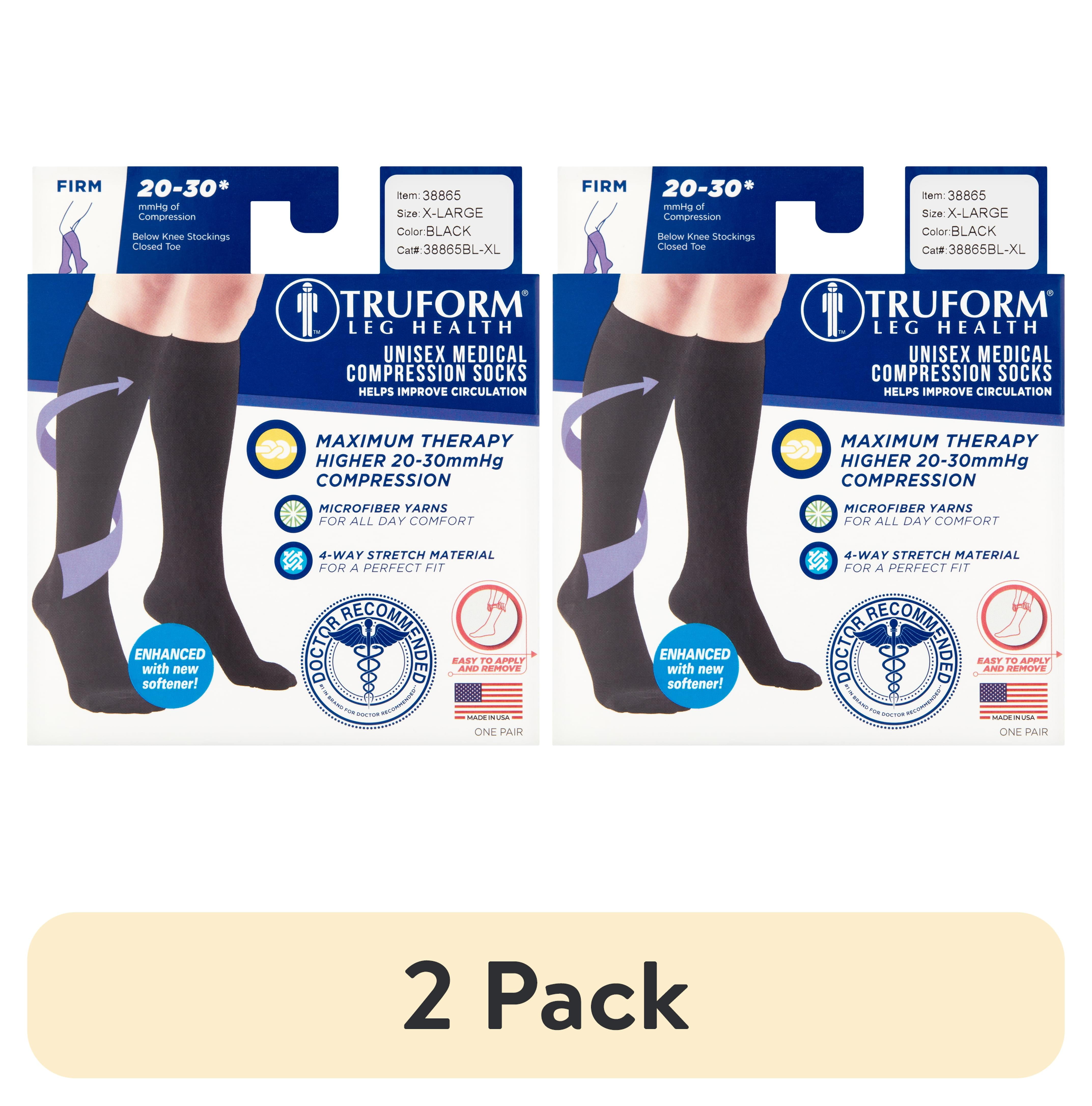 (2 pack) Truform Firm Strength Compression Socks, Knee High, Closed Toe ...