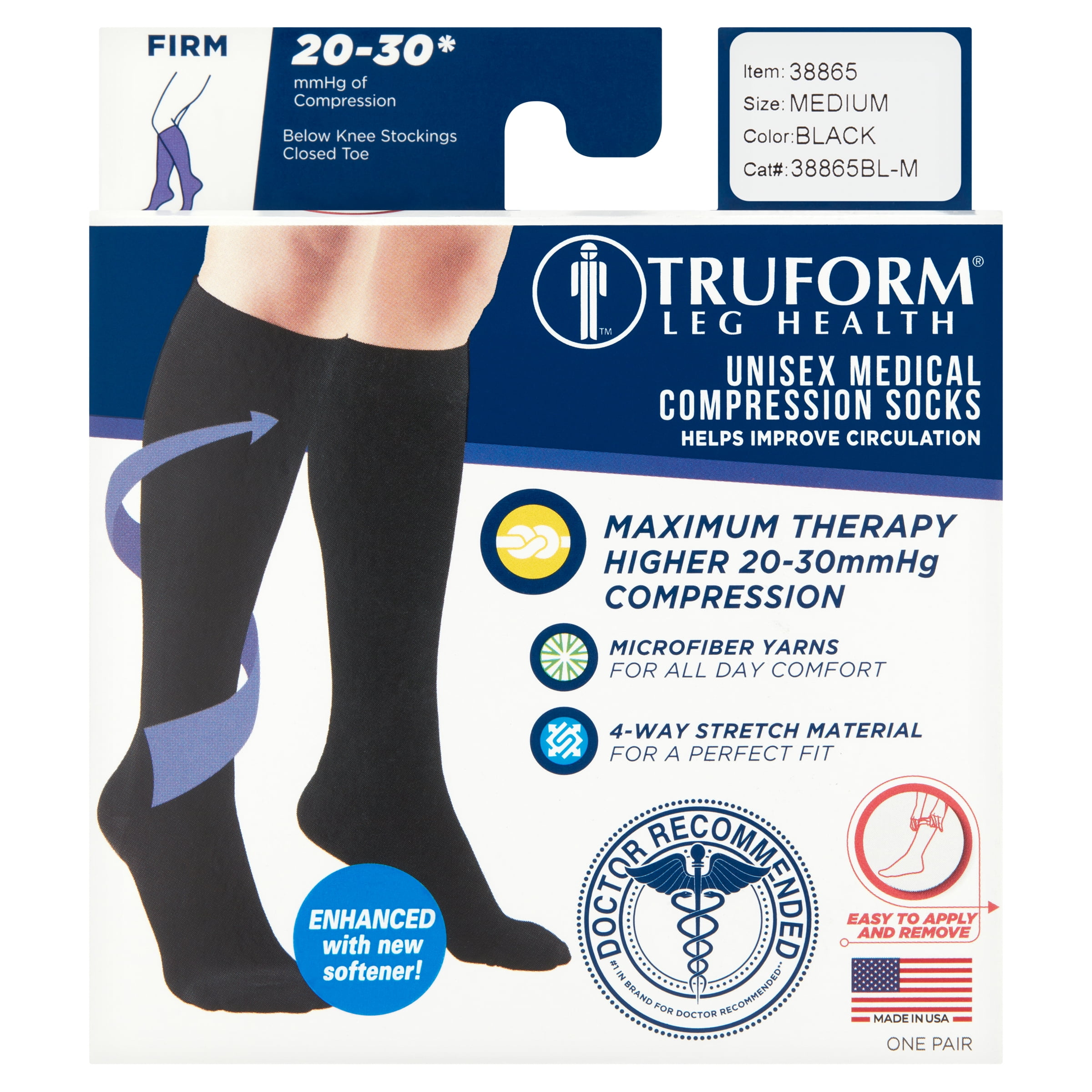 Truform Microfiber Medical Compression Socks 20-30 mmhg Knee High ...