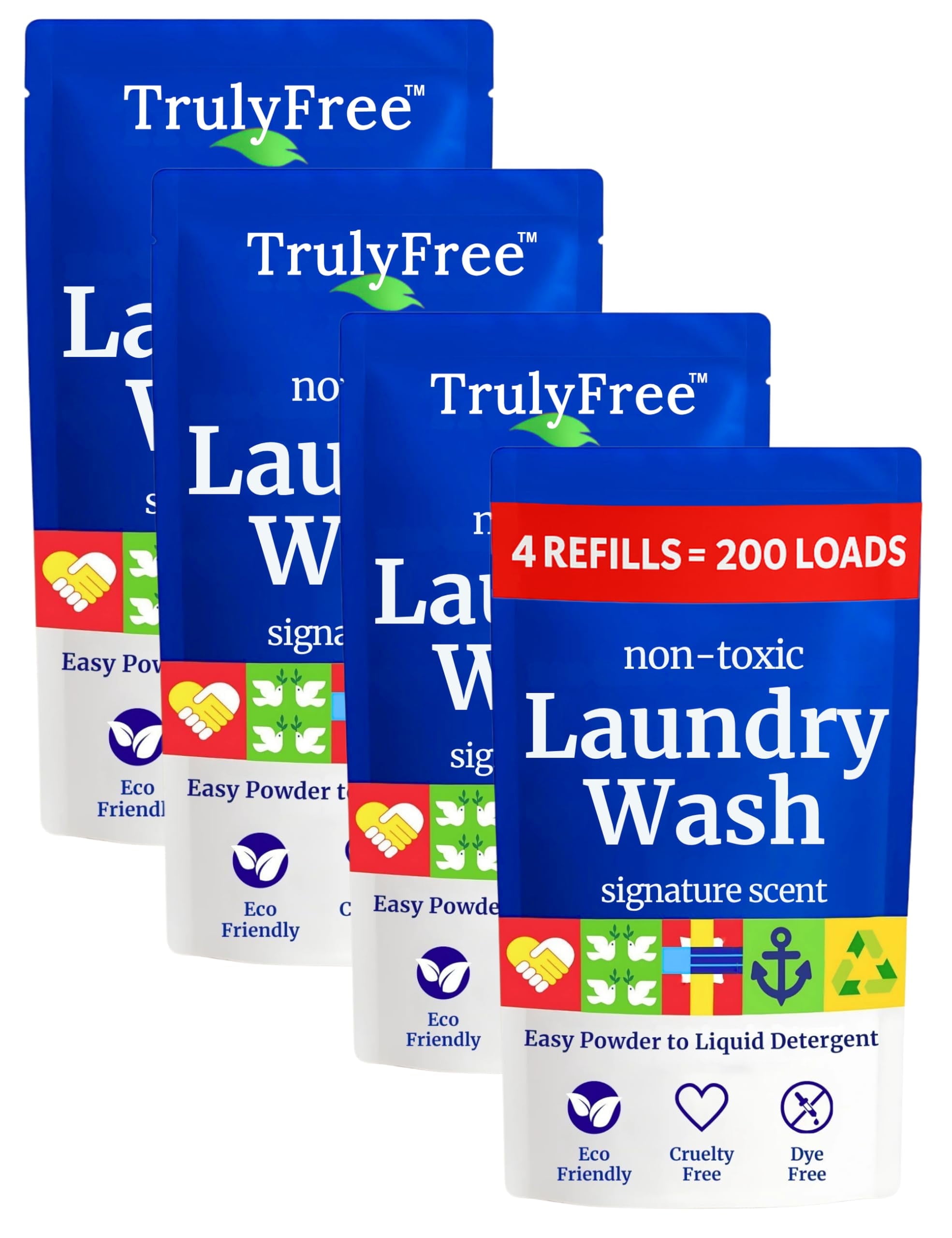 Truly Free Non-Toxic Laundry Detergent | 4 Pack Refills | 200 Loads ...