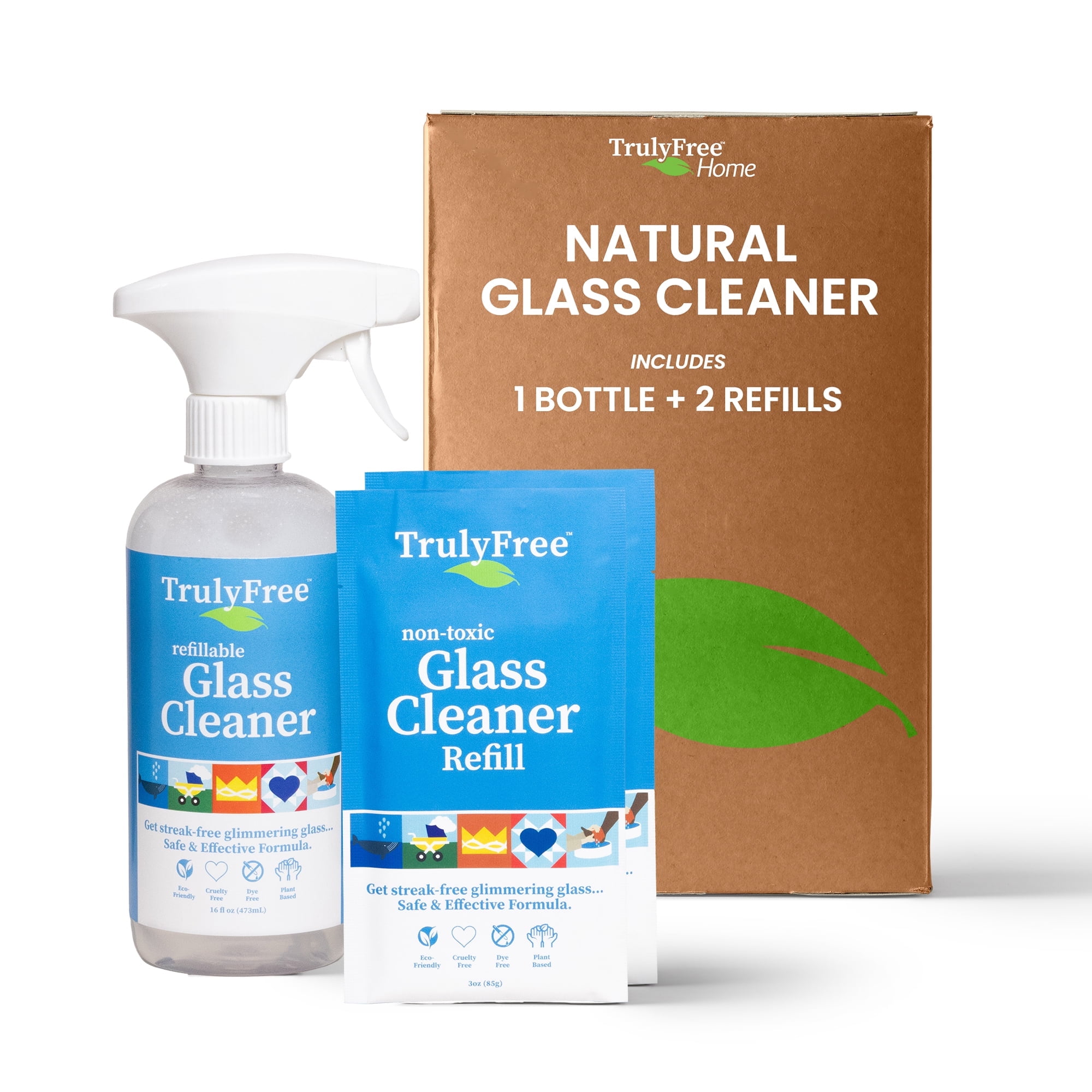 Truly Free Refillable Non-Toxic Glass Cleaner (2-Pack); Glass Cleaner ...