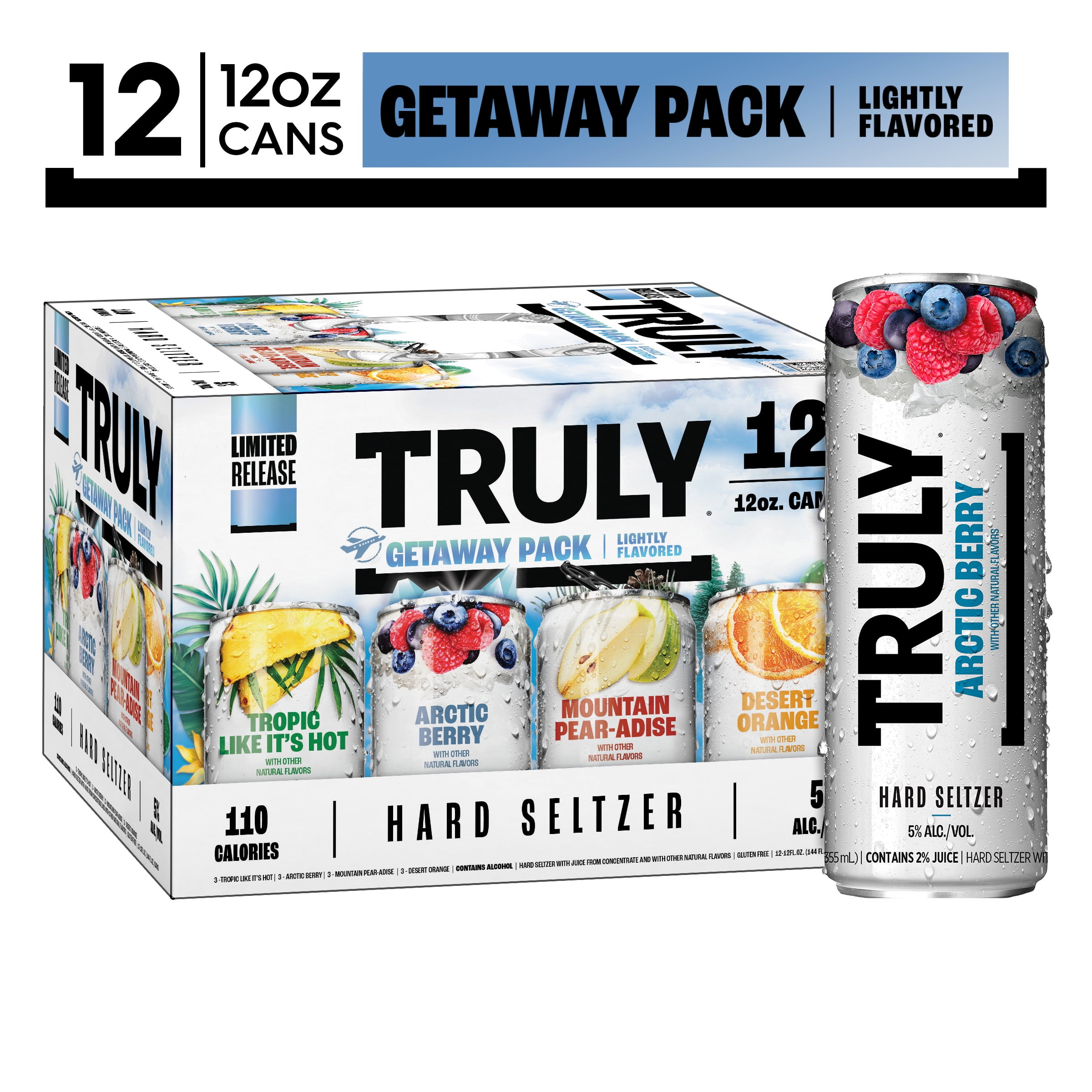 Truly Hard Seltzer Get Away Pack Variety, 12 Pack, 12 fl oz Cans, 5% ...