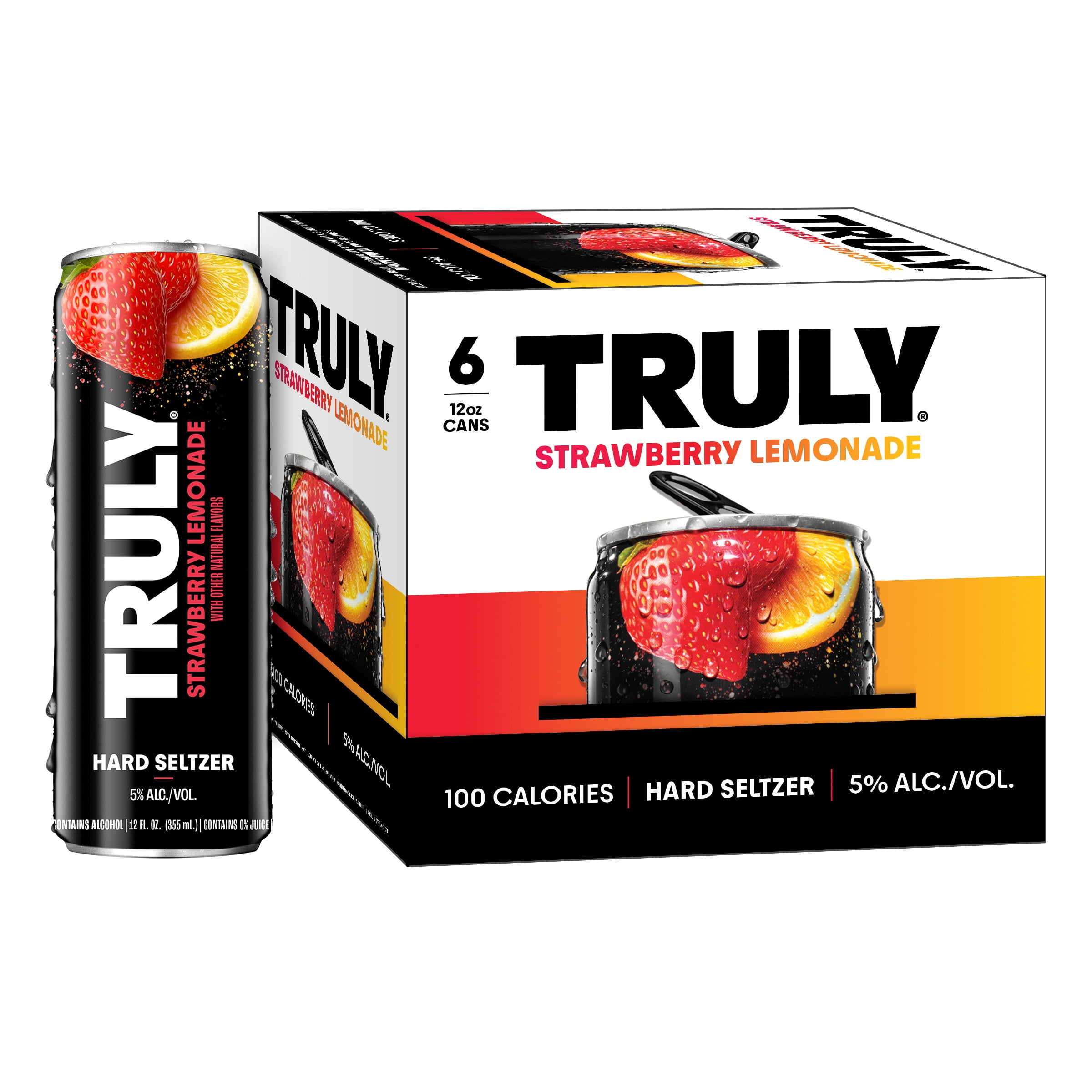 Truly Hard Seltzer Strawberry Lemonade, 6 pack, 12 fl oz Aluminum Cans ...