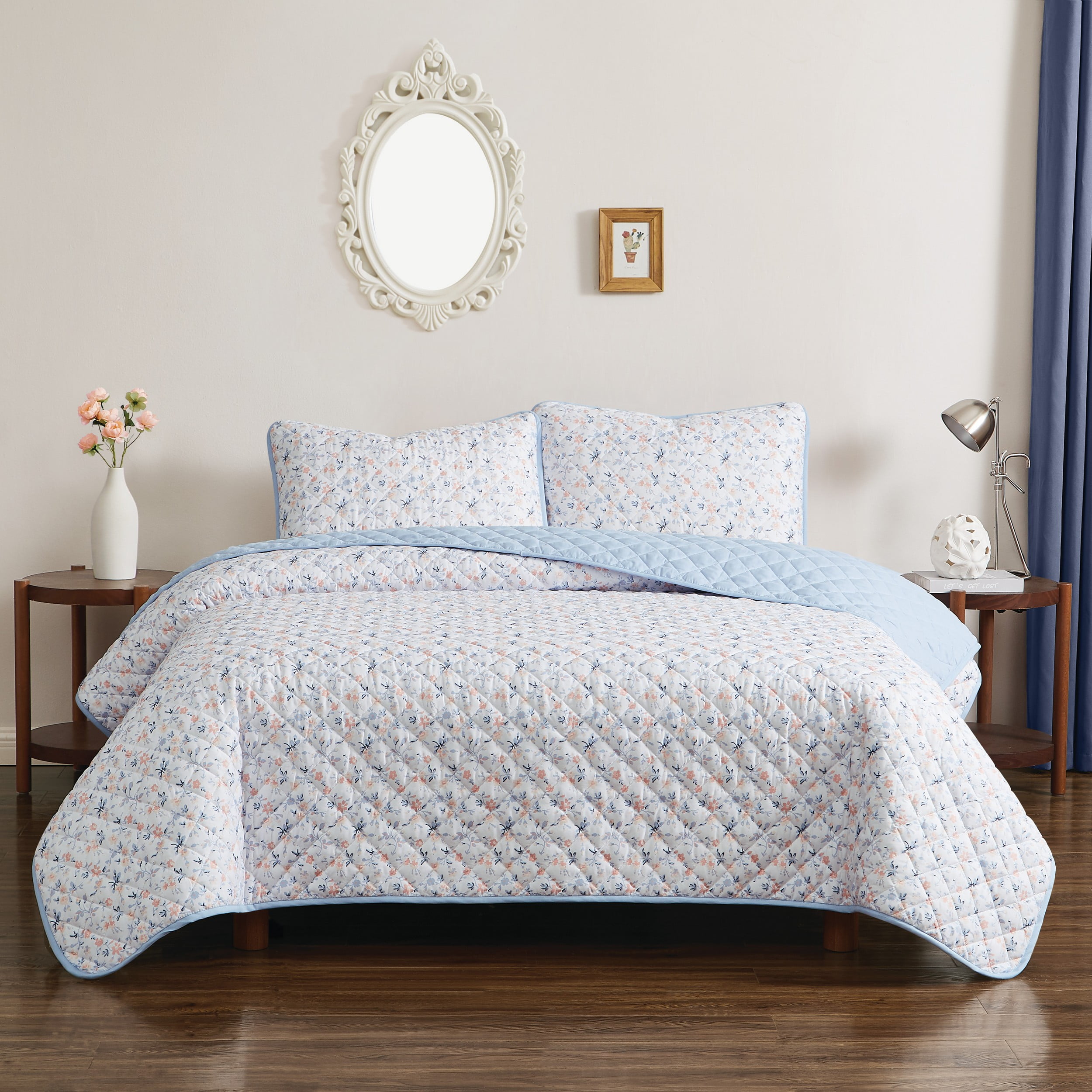 Soft Maine Floral Quilt Set - King Size - All Season Warmth - Walmart.com