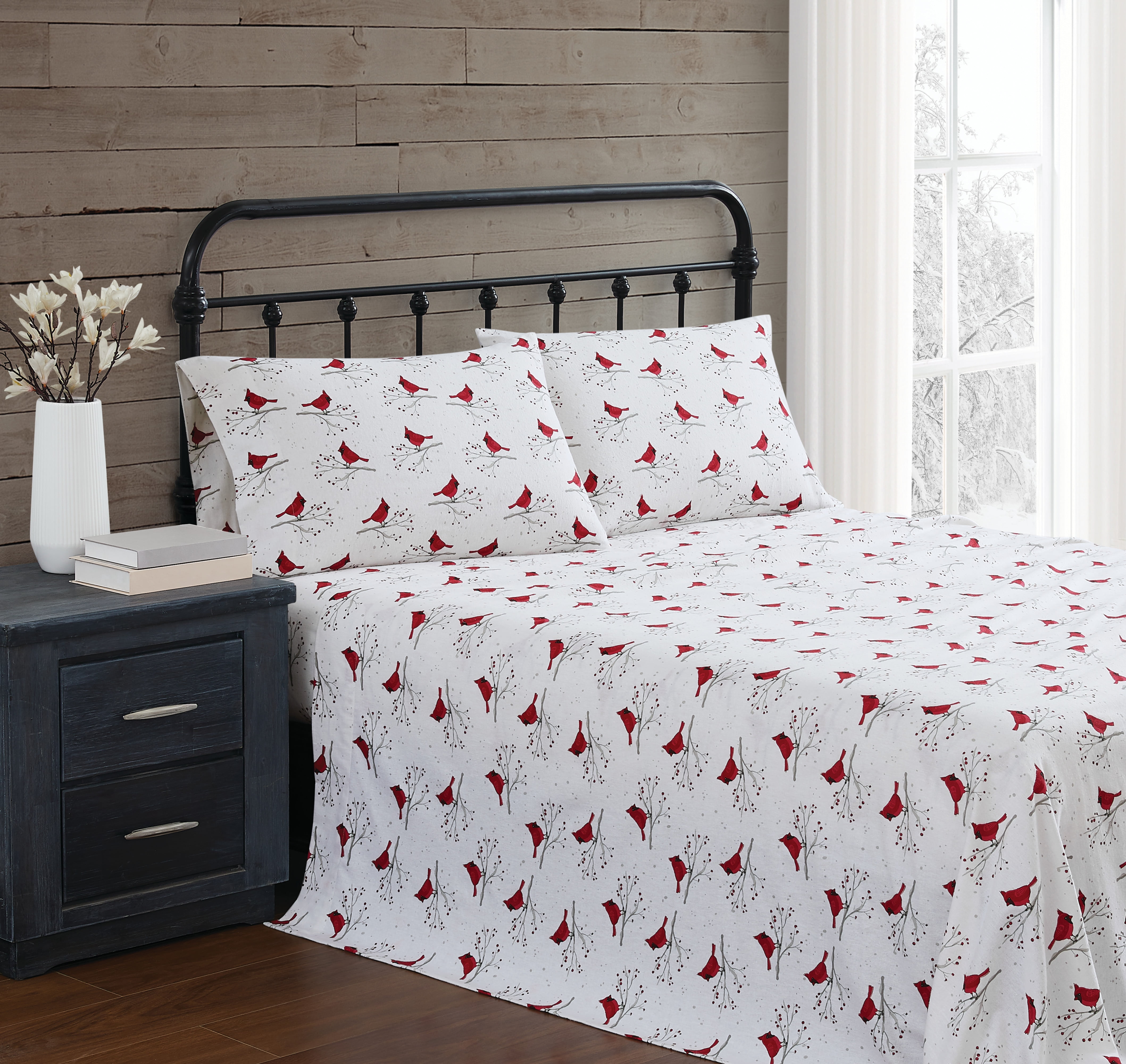 Truly Soft Cardinals Flannel 4-Piece Queen Sheet Set in Multiple ...