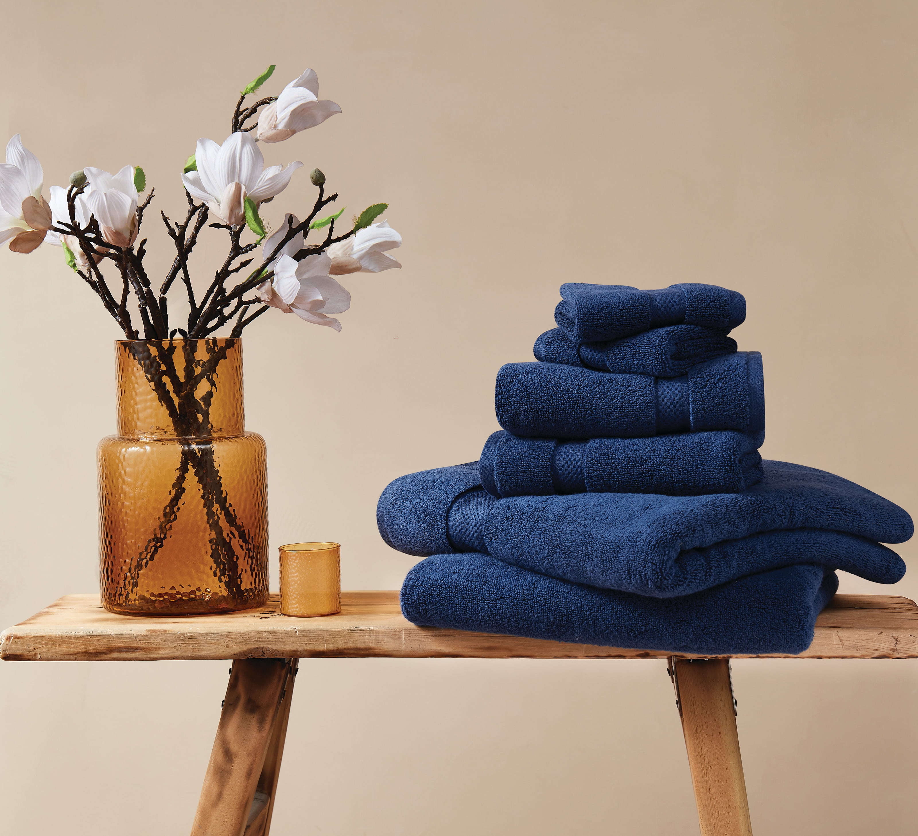 TRULY SOFT Cloud Solid Navy 6 Piece Towel Set, Solid Color, Oeko-TEX ...