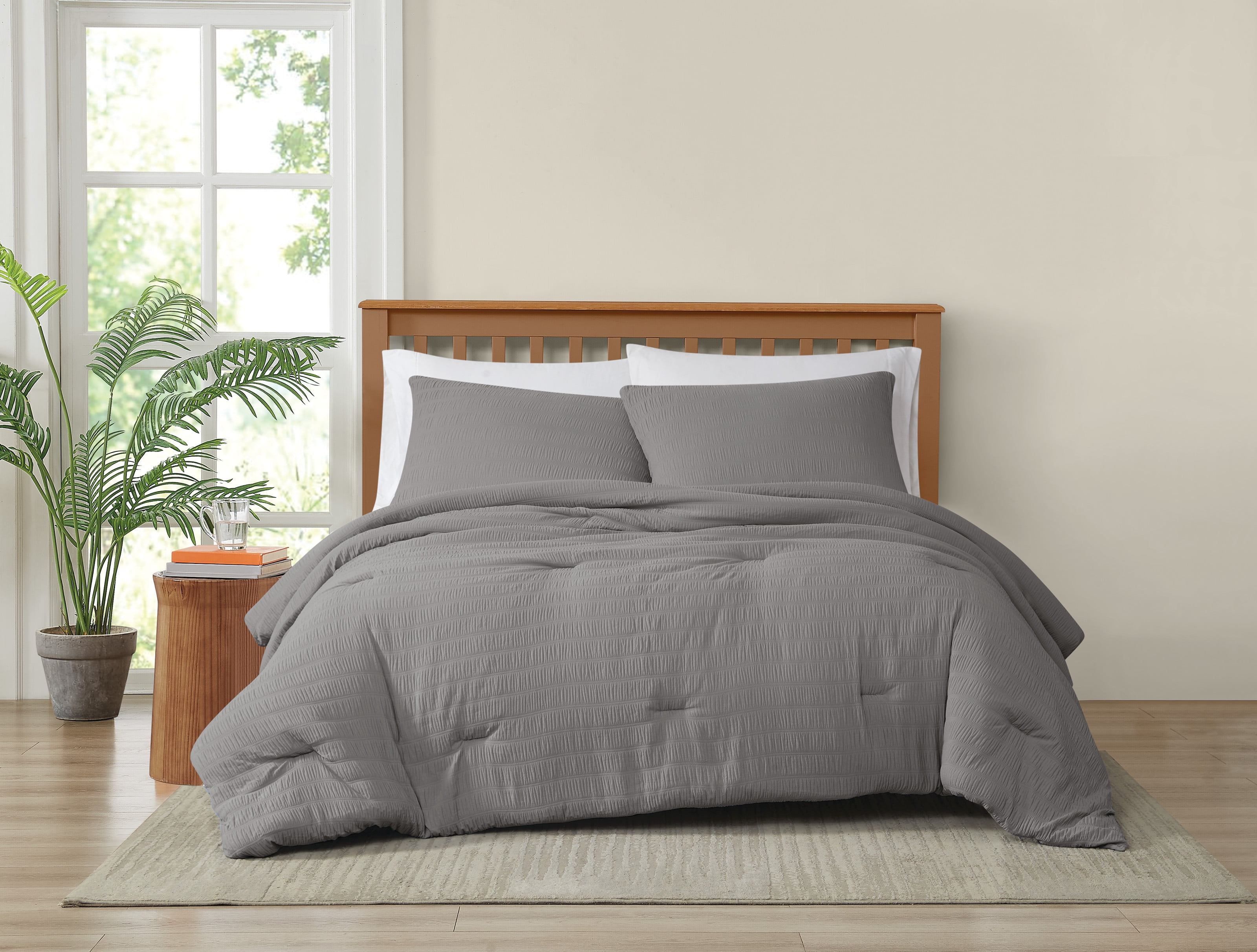 TRULY SOFT Crinkle Garment Wash Grey Full/Queen 3 Piece Comforter Set ...