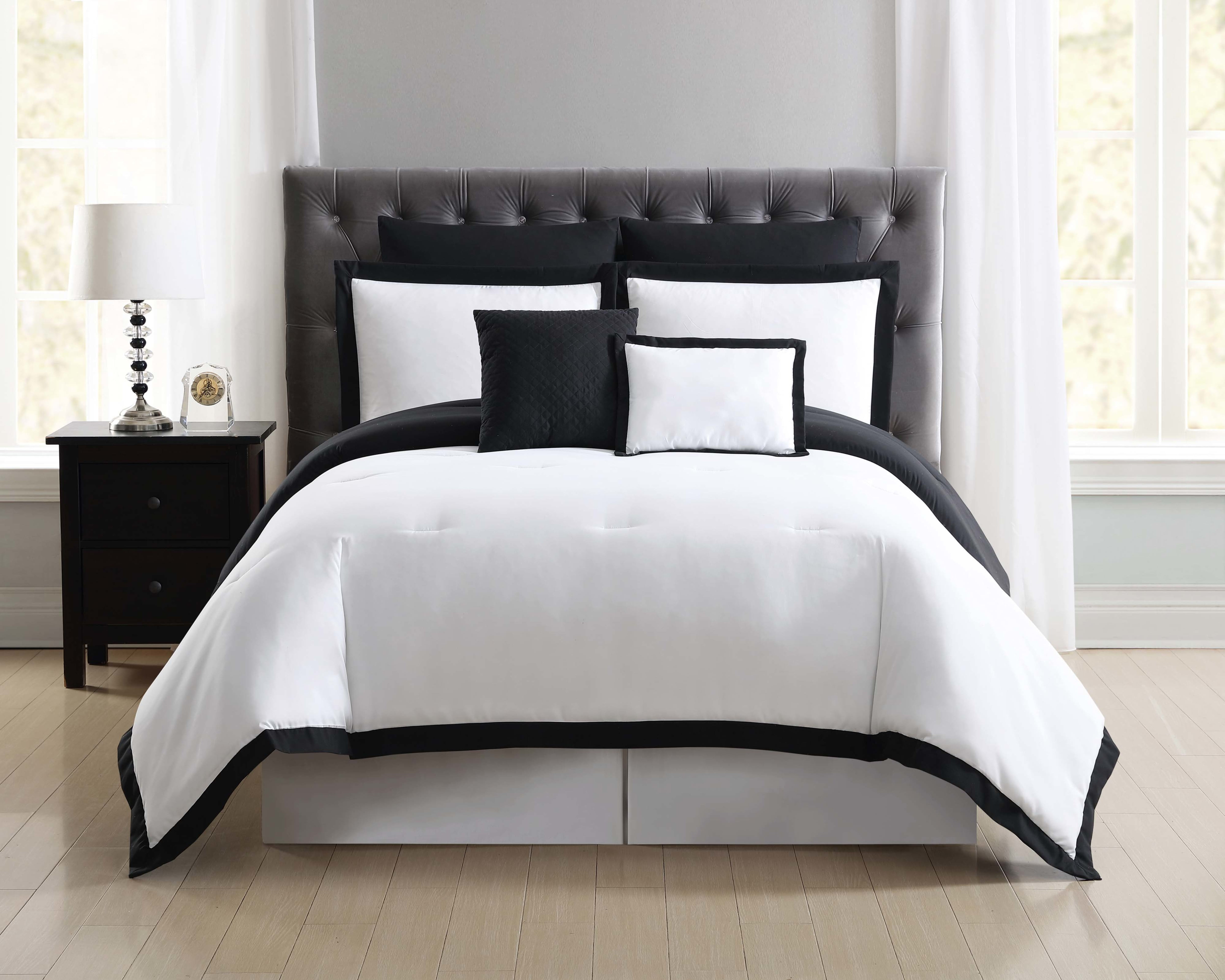 Truly Soft Everyday Hotel Comforter Sets White and Black Polyester 7 ...