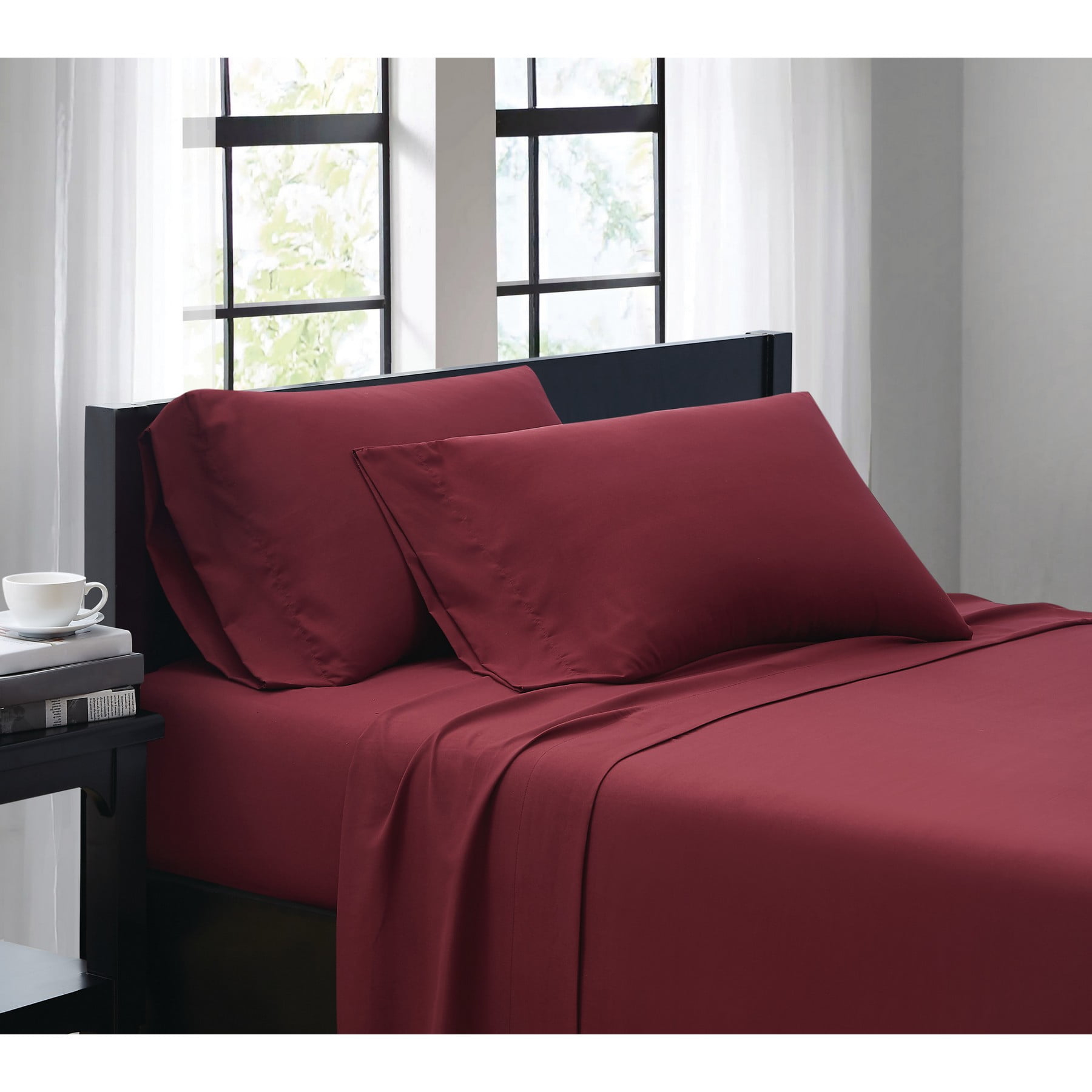 Truly Soft Everyday Sheet Set Burgundy Microfiber 4-Piece Full Sheet ...
