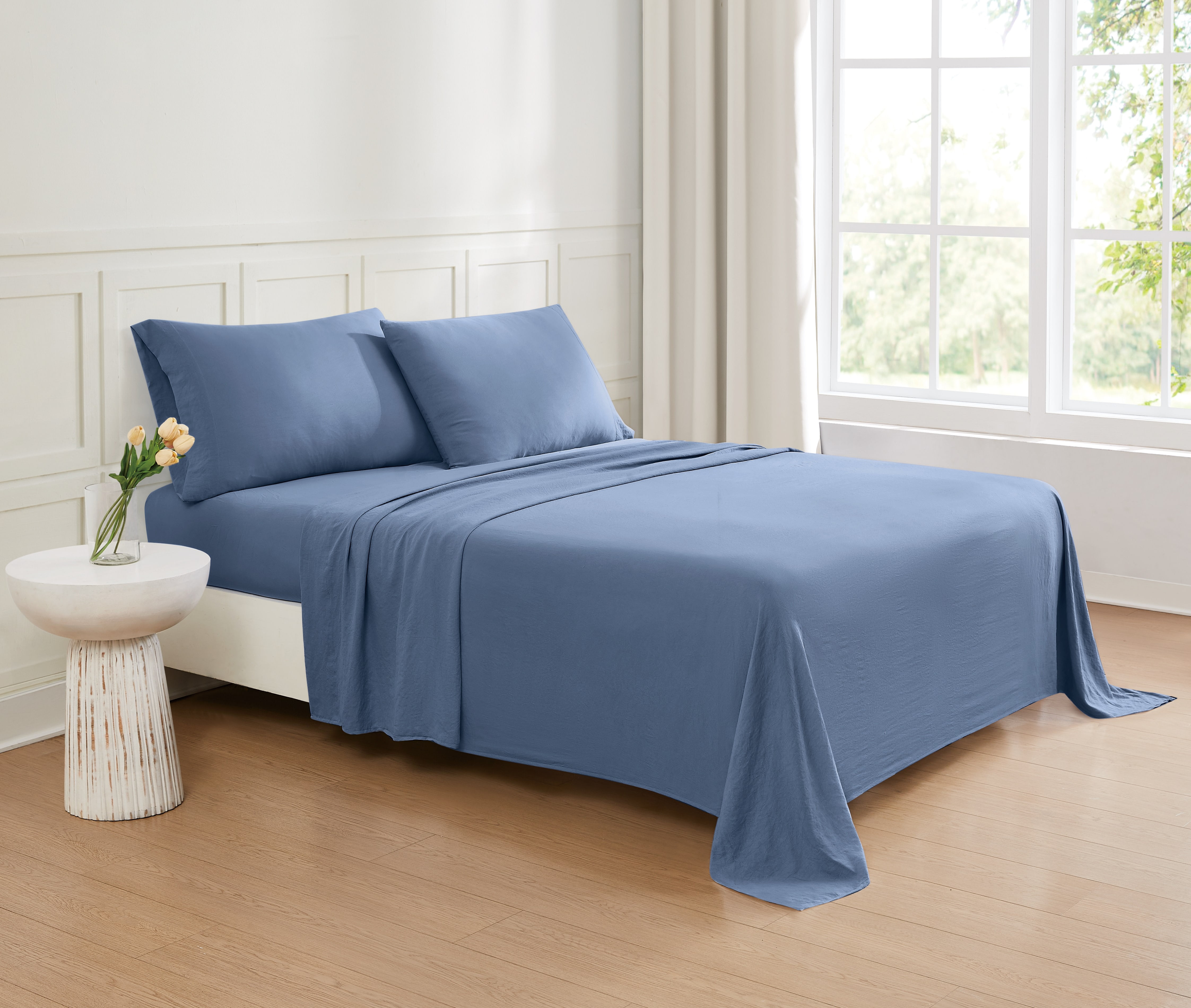 TRULY SOFT Garment Wash Solid Blue Twin 3 Piece Sheet Set, Solid Color ...