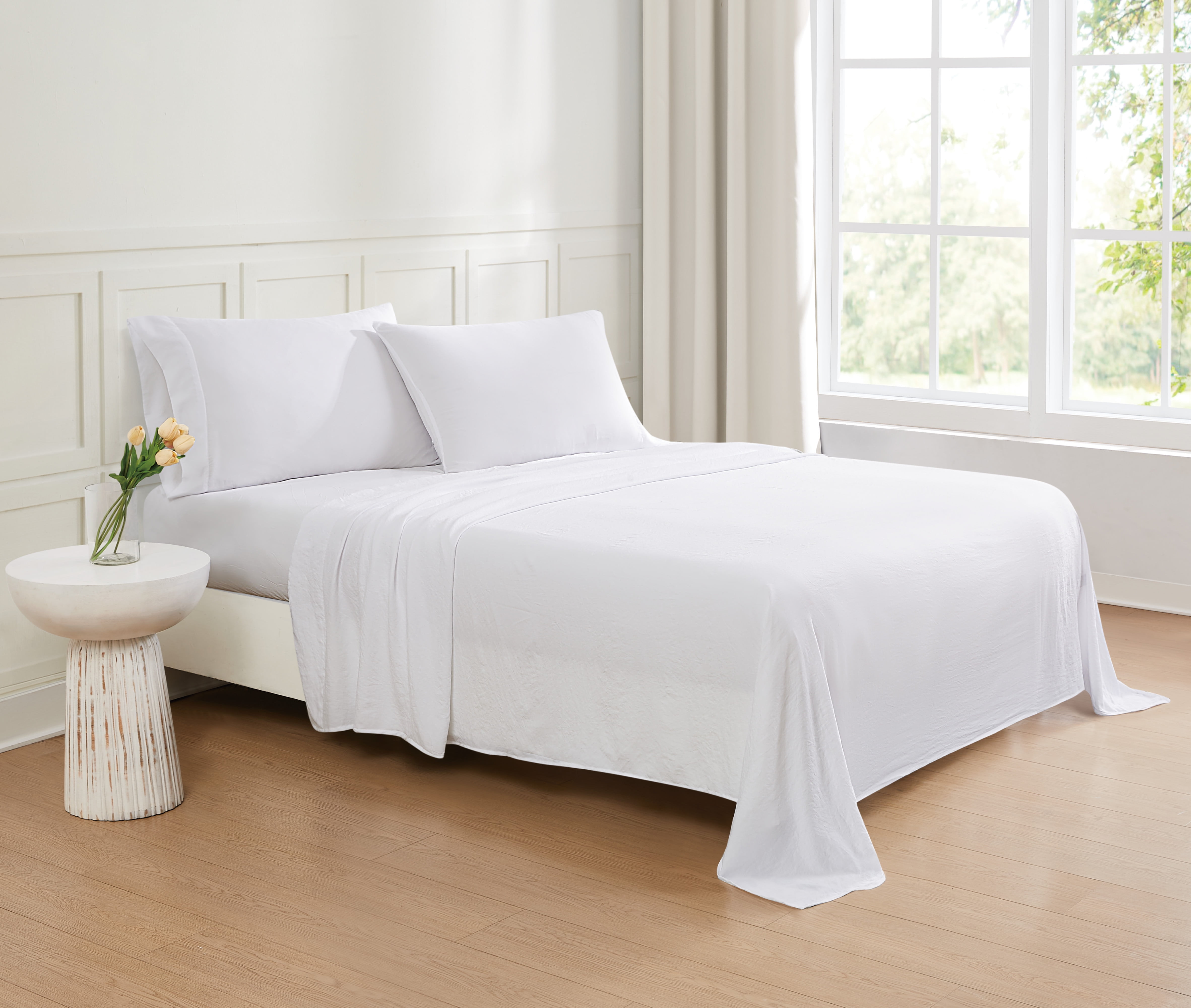 Truly Soft Garment Washed 100% Microfiber Polyester White 4-Piece King ...