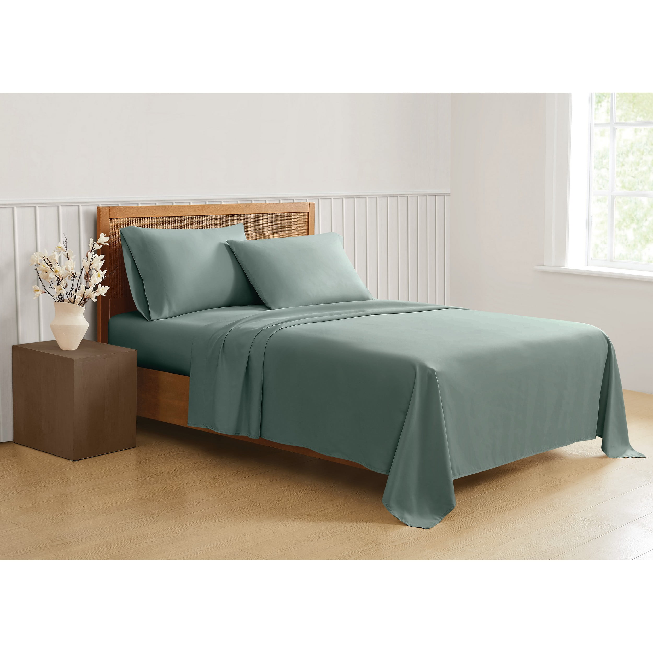Truly Soft Green Solid Sage Full 4 Piece Sheet Set - Walmart.com