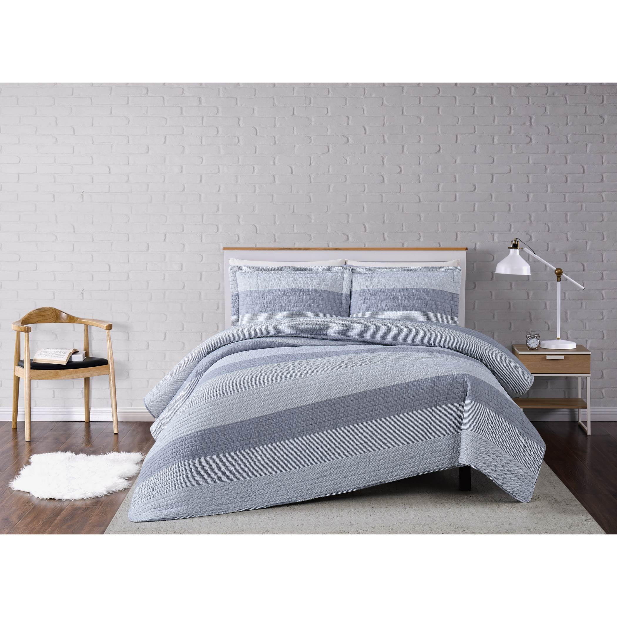 Truly Soft Grey Multi Stripe Twin XL Quilt Set - Walmart.com
