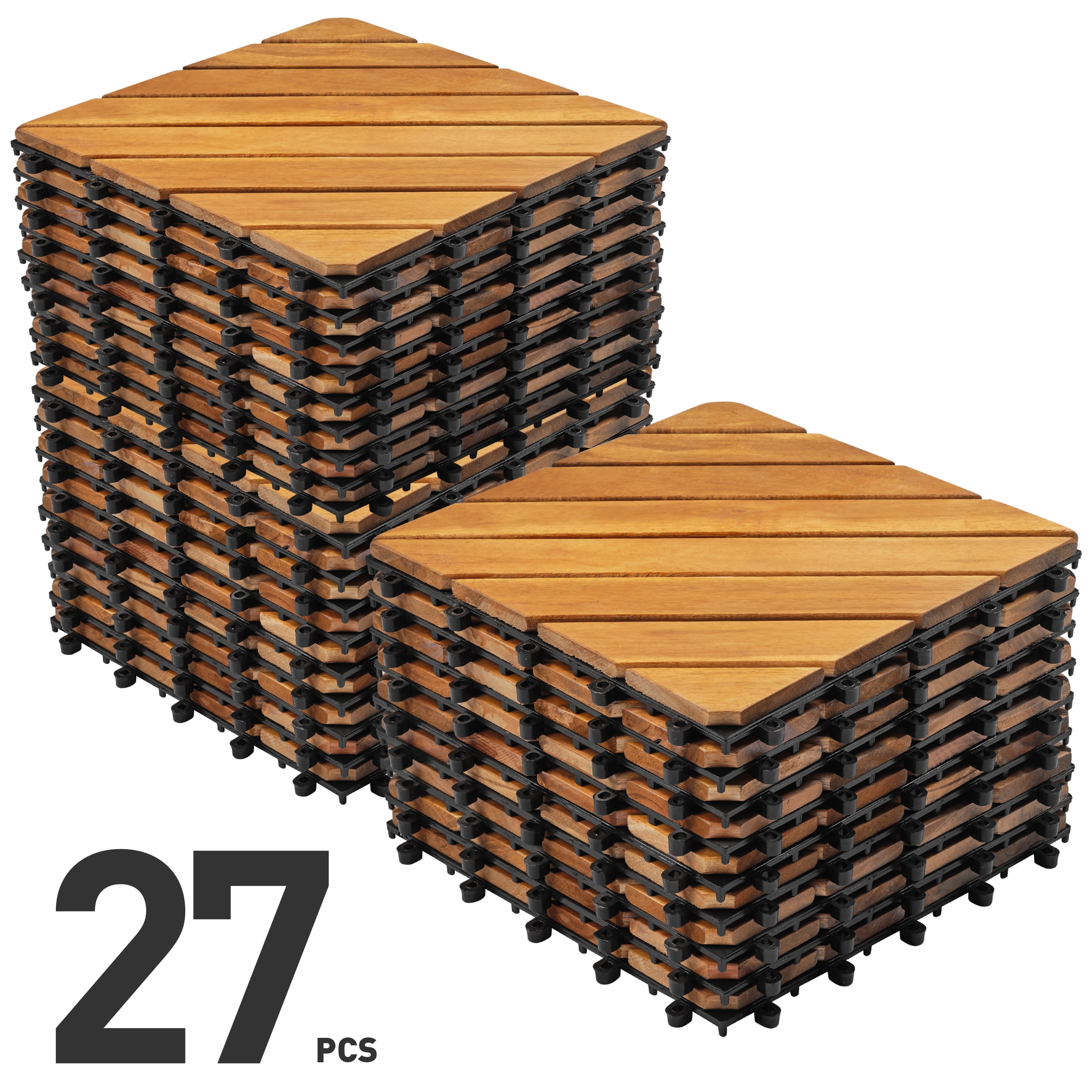 TrumanPick 27pcs Interlocking Wood Flooring Acacia Deck Tiles, 12"L x ...