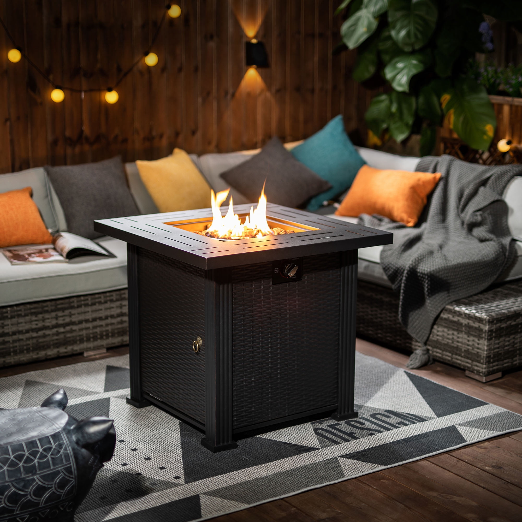 TrumanPick 28" Propane Gas Fire Pit Table 50,000 BTU Square Steel Gas ...