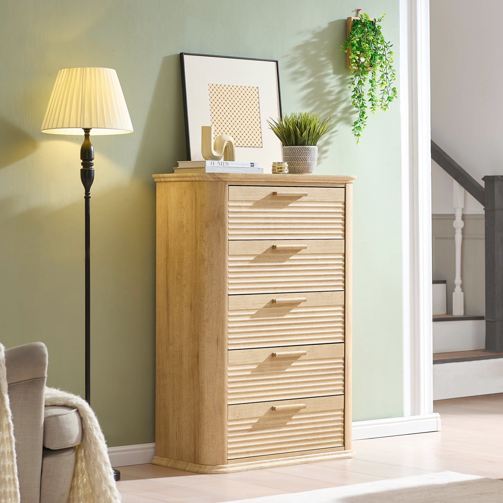 TrumanPick 5 Drawers Dresser for Bedroom, 45" Tall Dresser with Curved ...