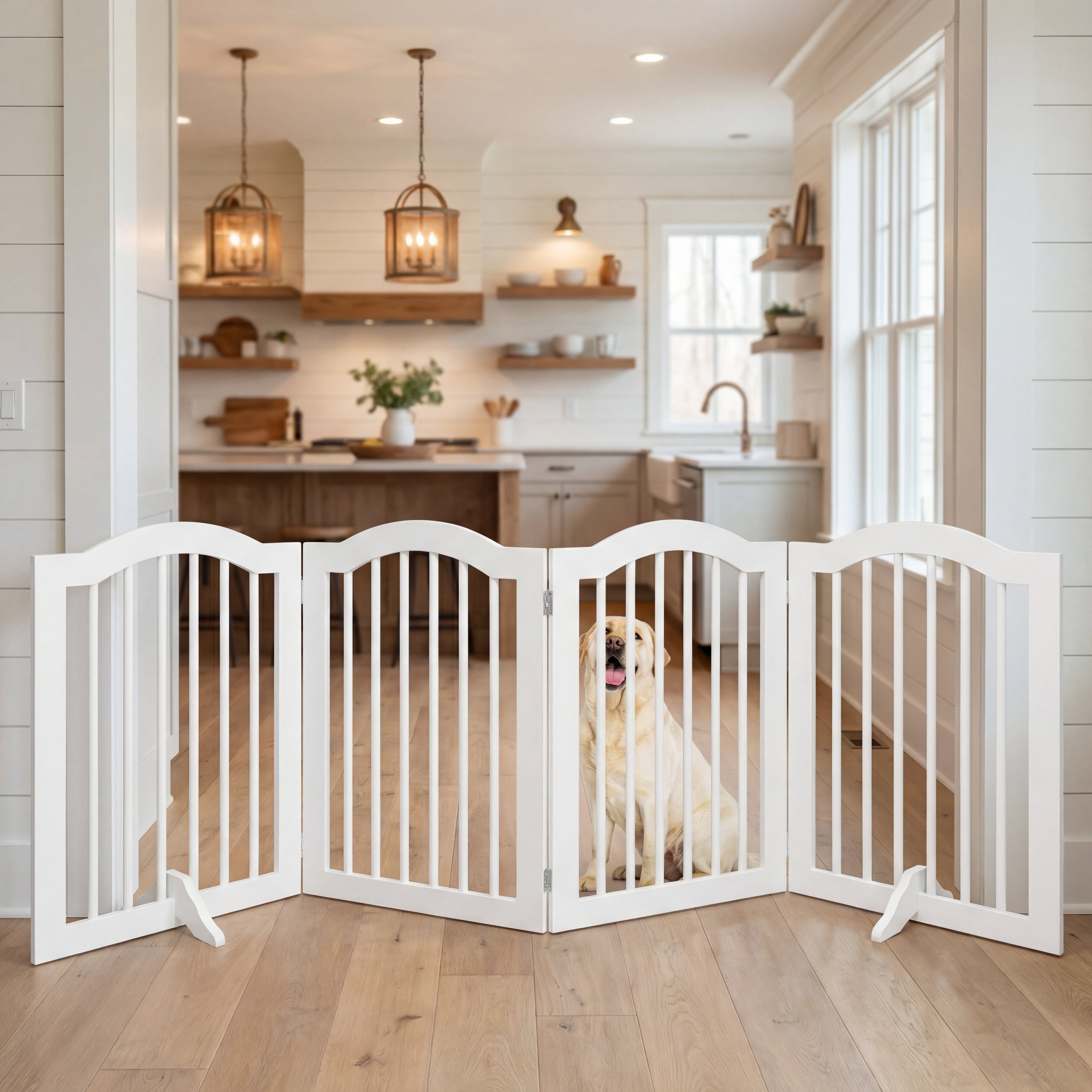 TrumanPick 80" Extra Wide Dog Gate, Freestanding Pet Gate 4-Panel ...