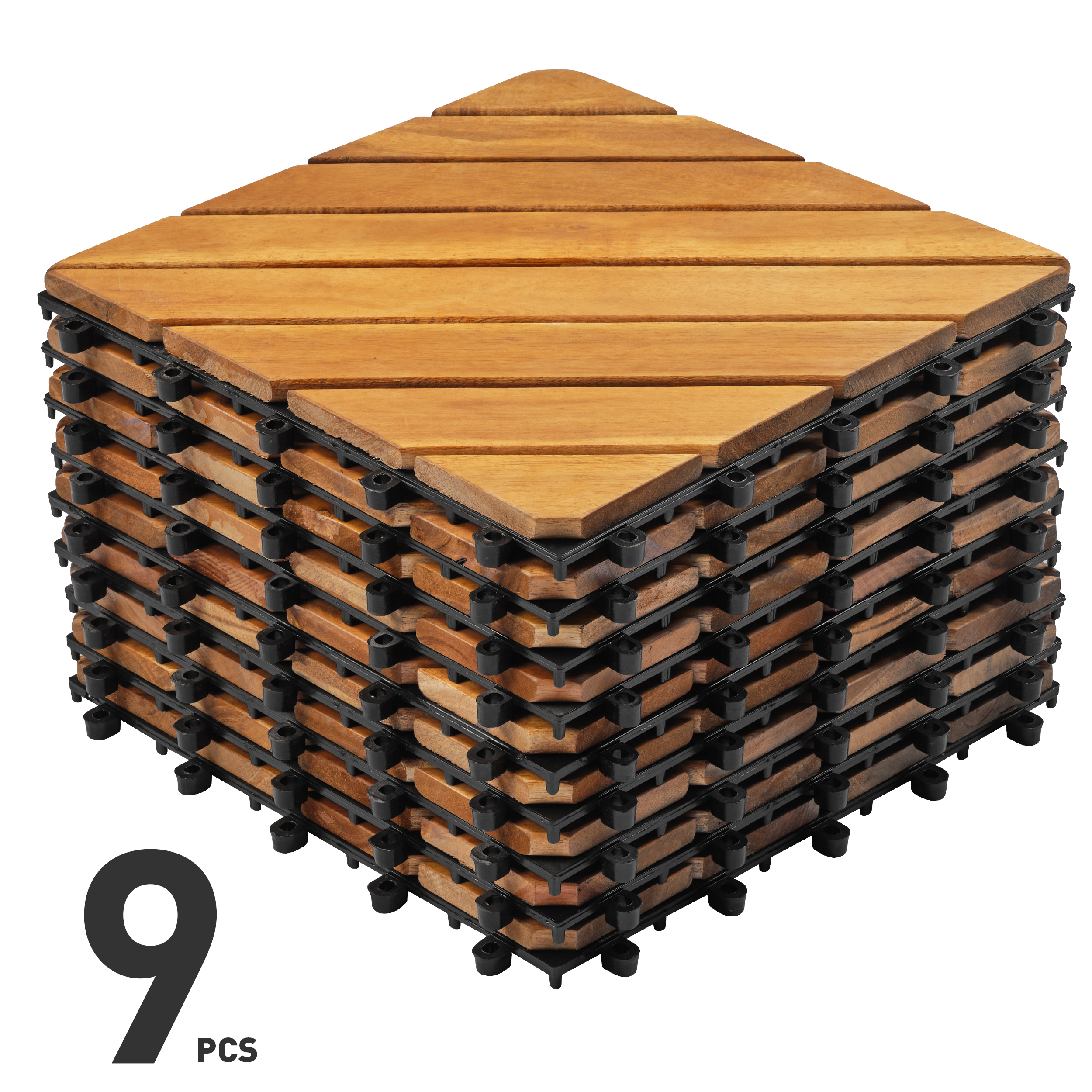 TrumanPick 9pcs Interlocking Wood Flooring Acacia Diagonal Deck Tiles ...
