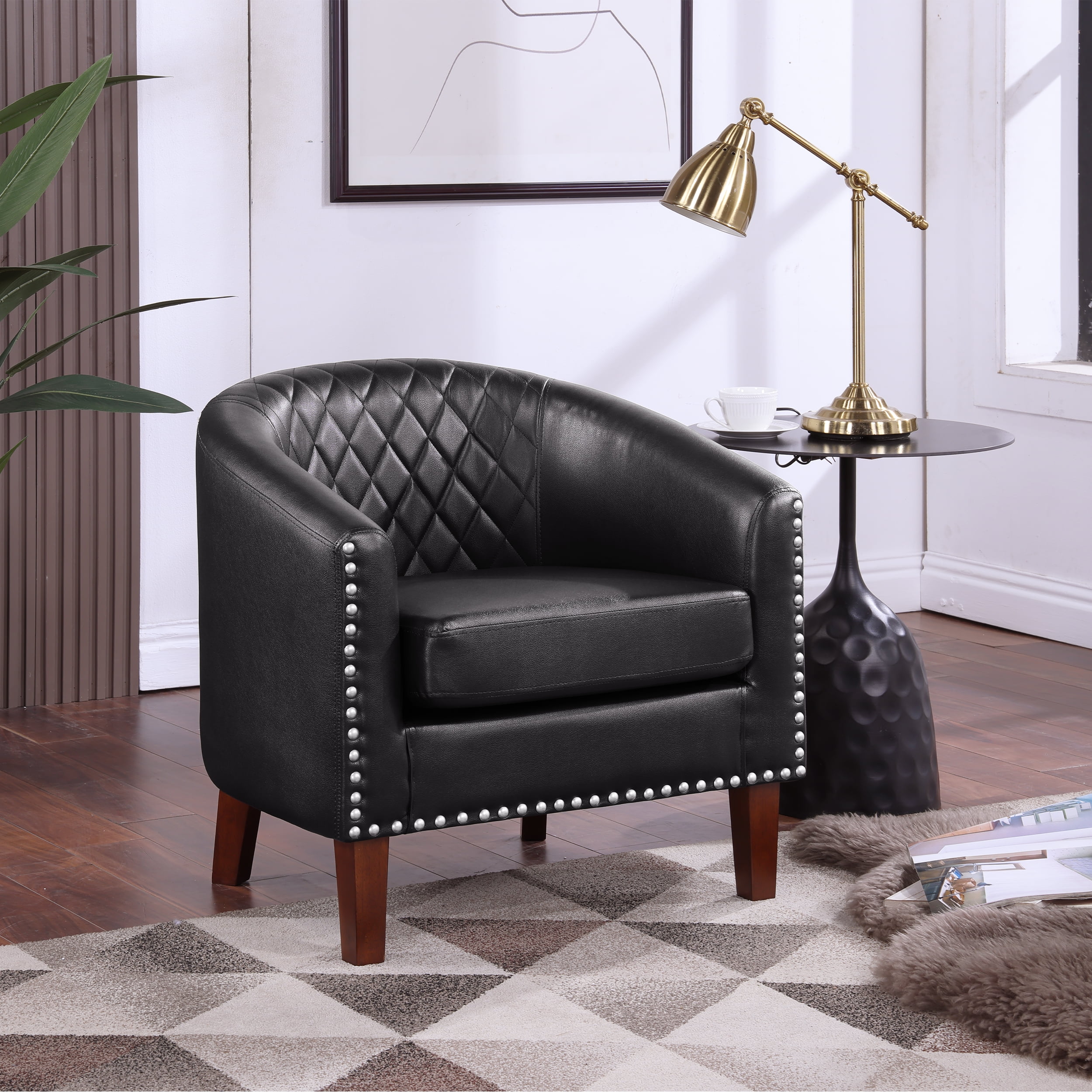 Barrel Accent Chair for living room, modern Leather Club Barrel Chair ...