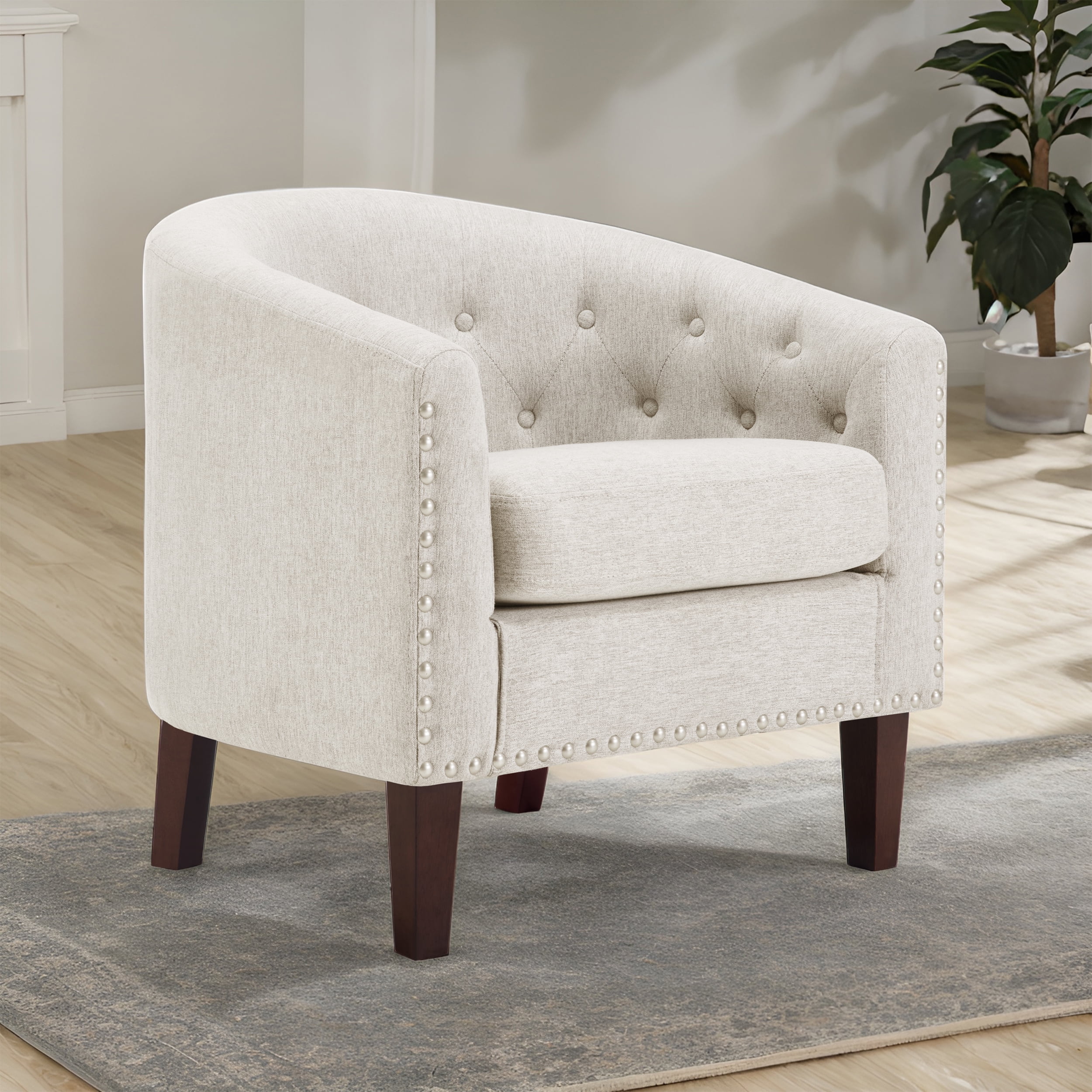 TrumanPick Accent Barrel Chair Linen Fabric Club Tub Chair with Arms ...