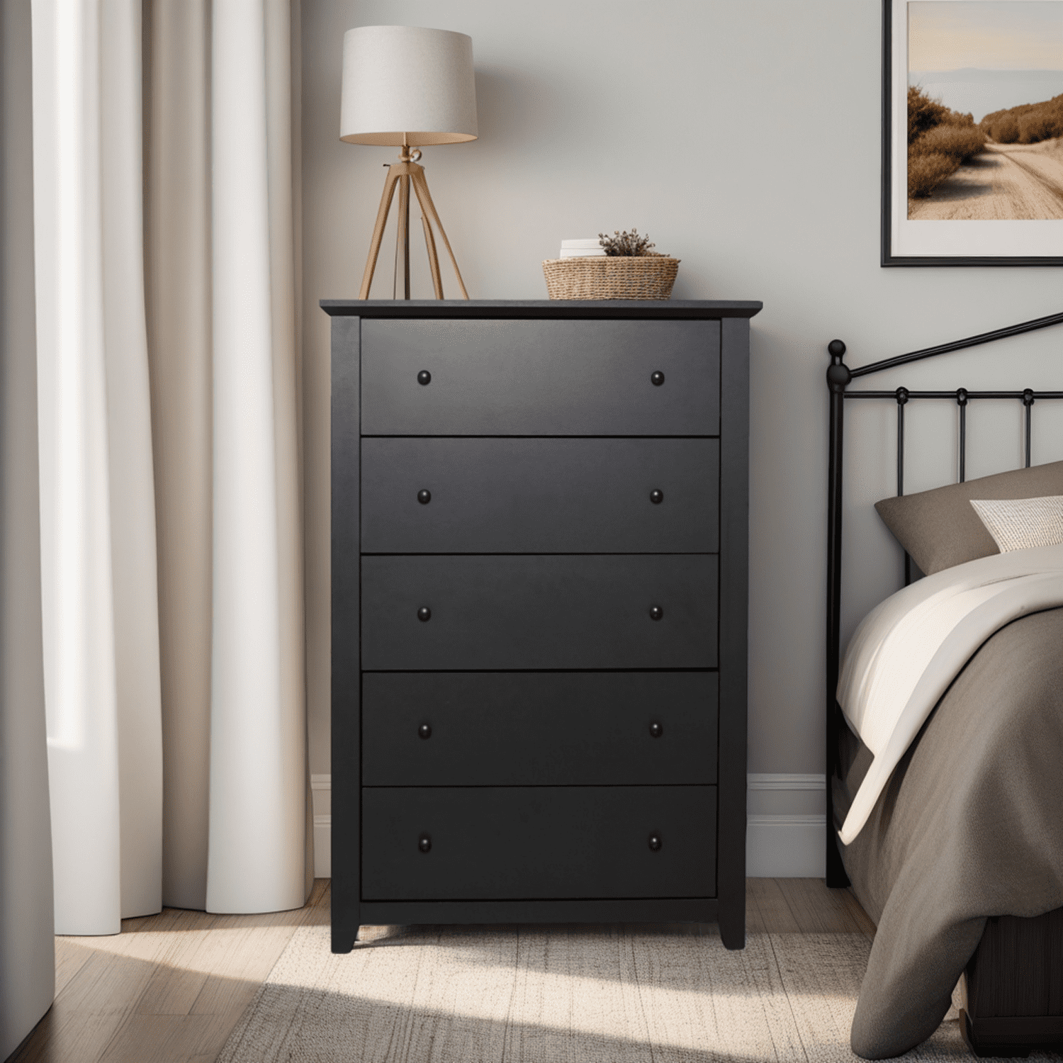 TrumanPick Black Dresser for Bedroom 5 Drawer Dresser 47" Tall Chest of ...