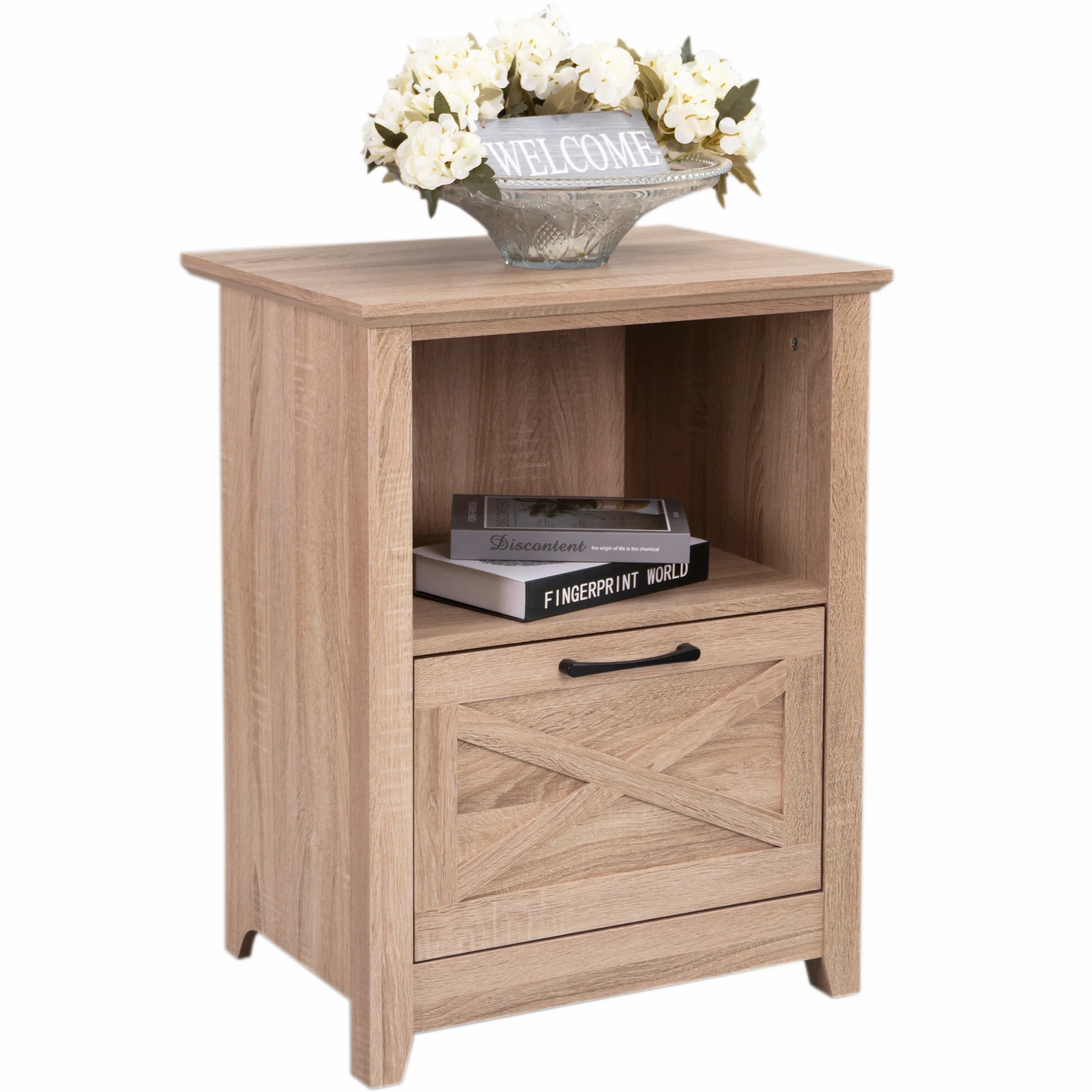 TrumanPick Drawer Nightstand with Open Cubby, Farmhouse Design Wood ...