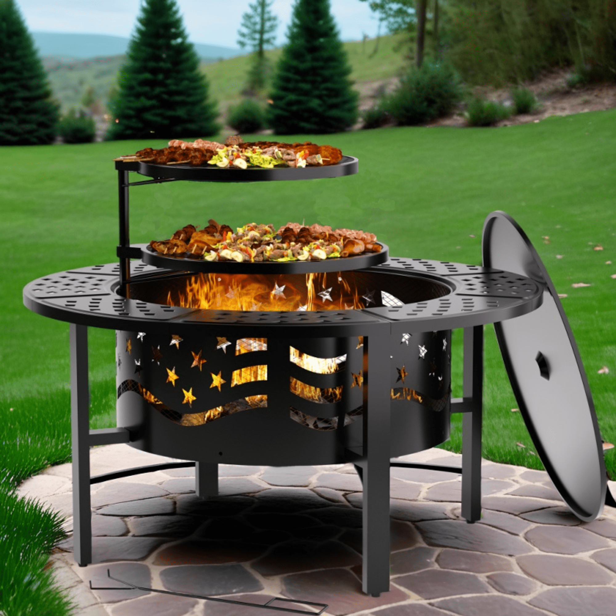 TrumanPick Fire Pit for Outside 42" Wood Burning Fire Pit Tables with 2 ...