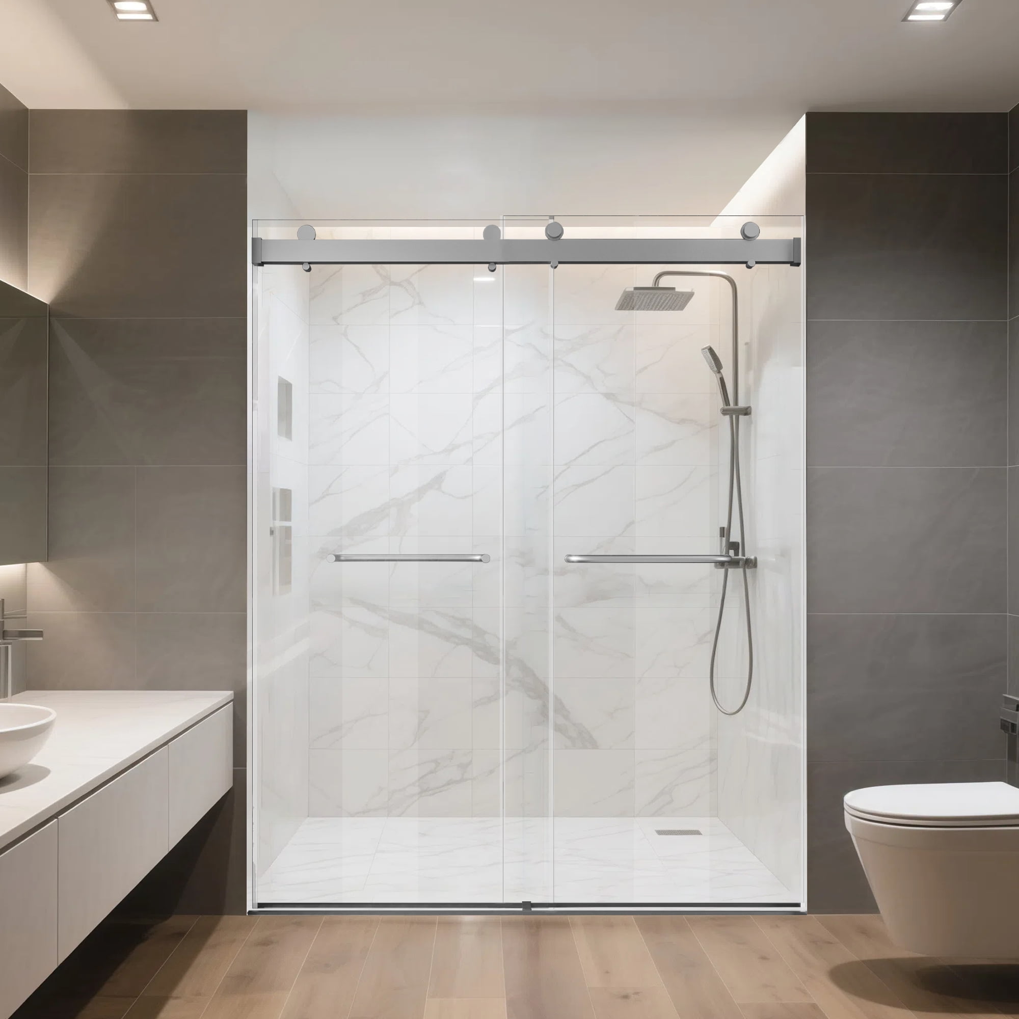 TrumanPick Frameless Shower Doors 60" W x 76"H Sliding Door 3/8"(10mm ...