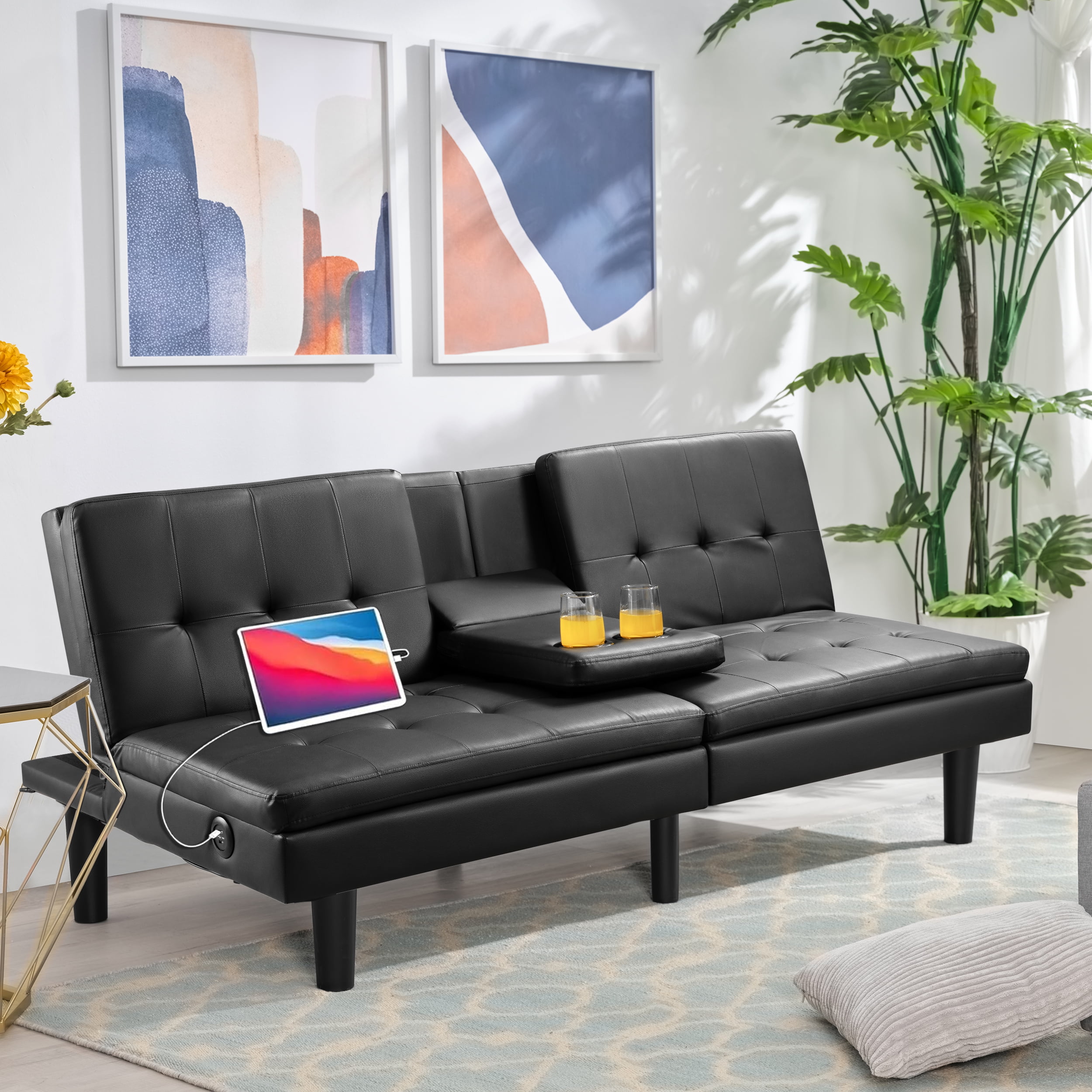 TrumanPick Futon Sofa Couch Bed Faux Leather Recliner Sleeper Sofa ...