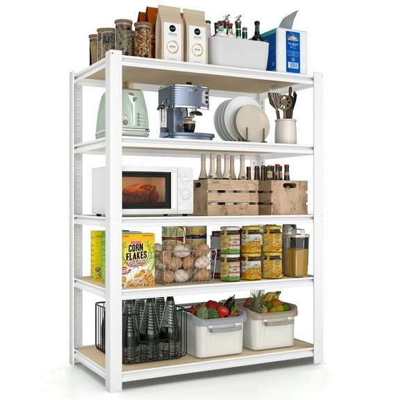5 Tier Laminated White Metal Shelving Unit Adjustable Garage Storage ...