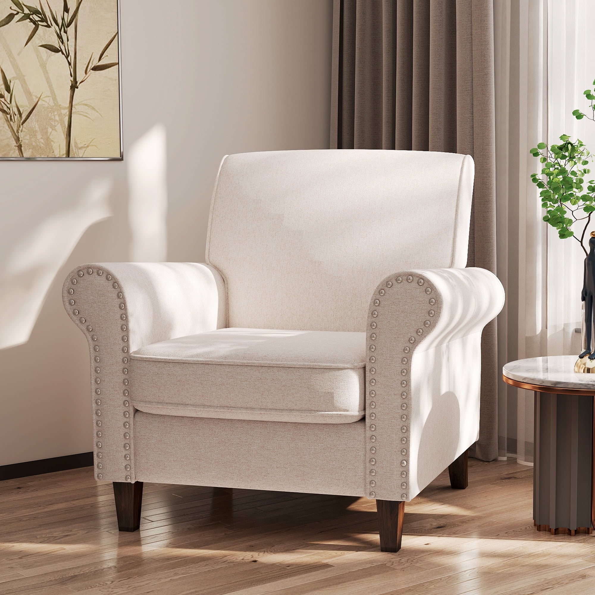 TrumanPick Linen Accent Chairs Upholstered Armchair with Nail-Head Trim ...