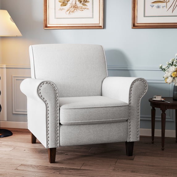 TrumanPick Linen Accent Chairs Upholstered Armchair with Nail-Head Trim ...