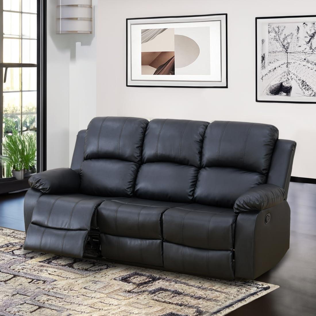 TrumanPick Manual Leather Recliner Chair,3 Seats Overstuffed Rocker ...