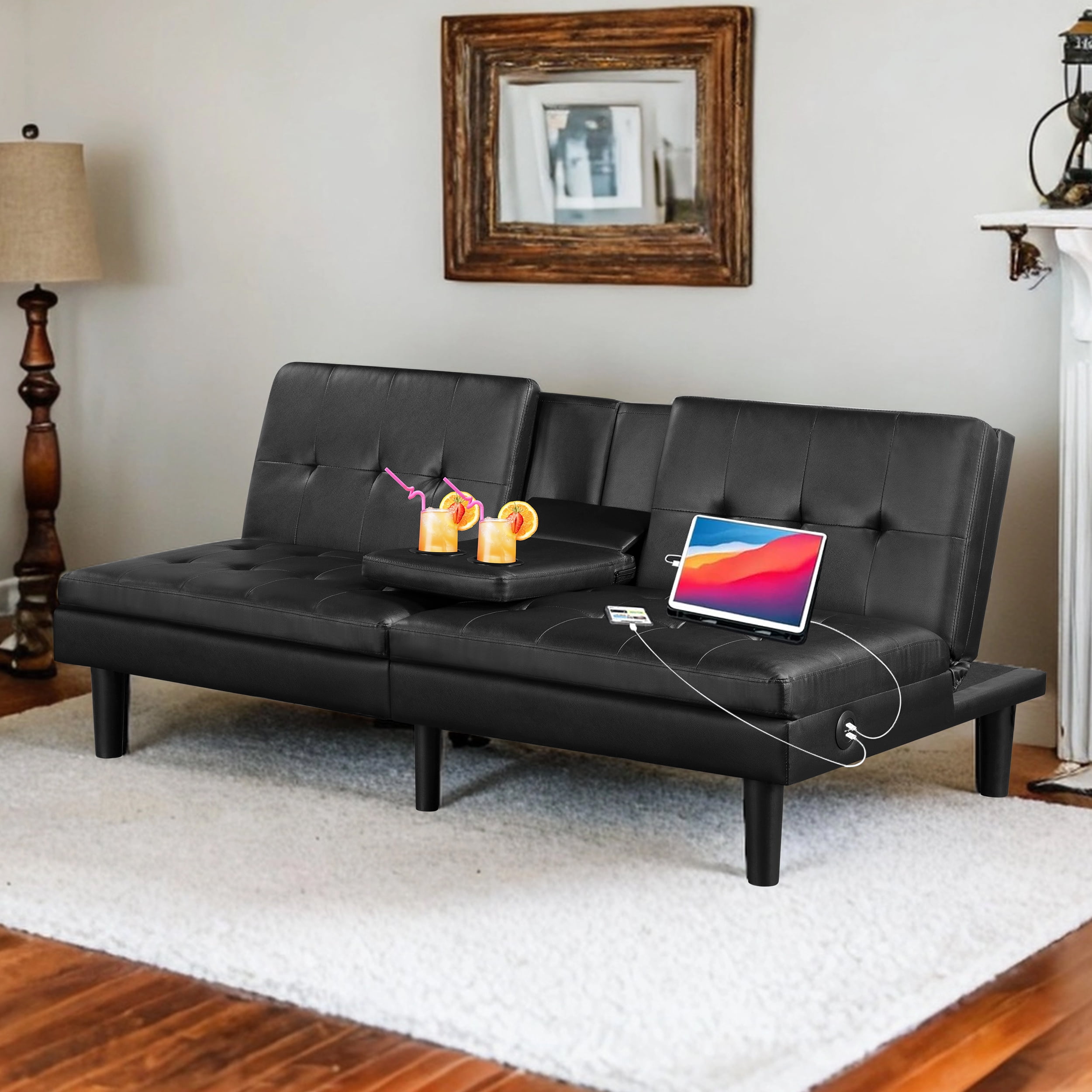 Prilinex Black Memory Foam Convertible Futon, Living Room Sleeper Sofa ...