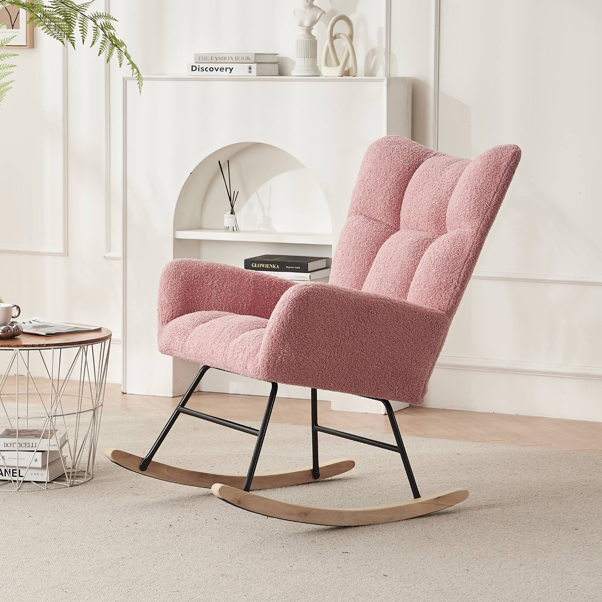 TrumanPick Nursery Rocking Chair Comfy Teddy Fabric Nursing Accent ...