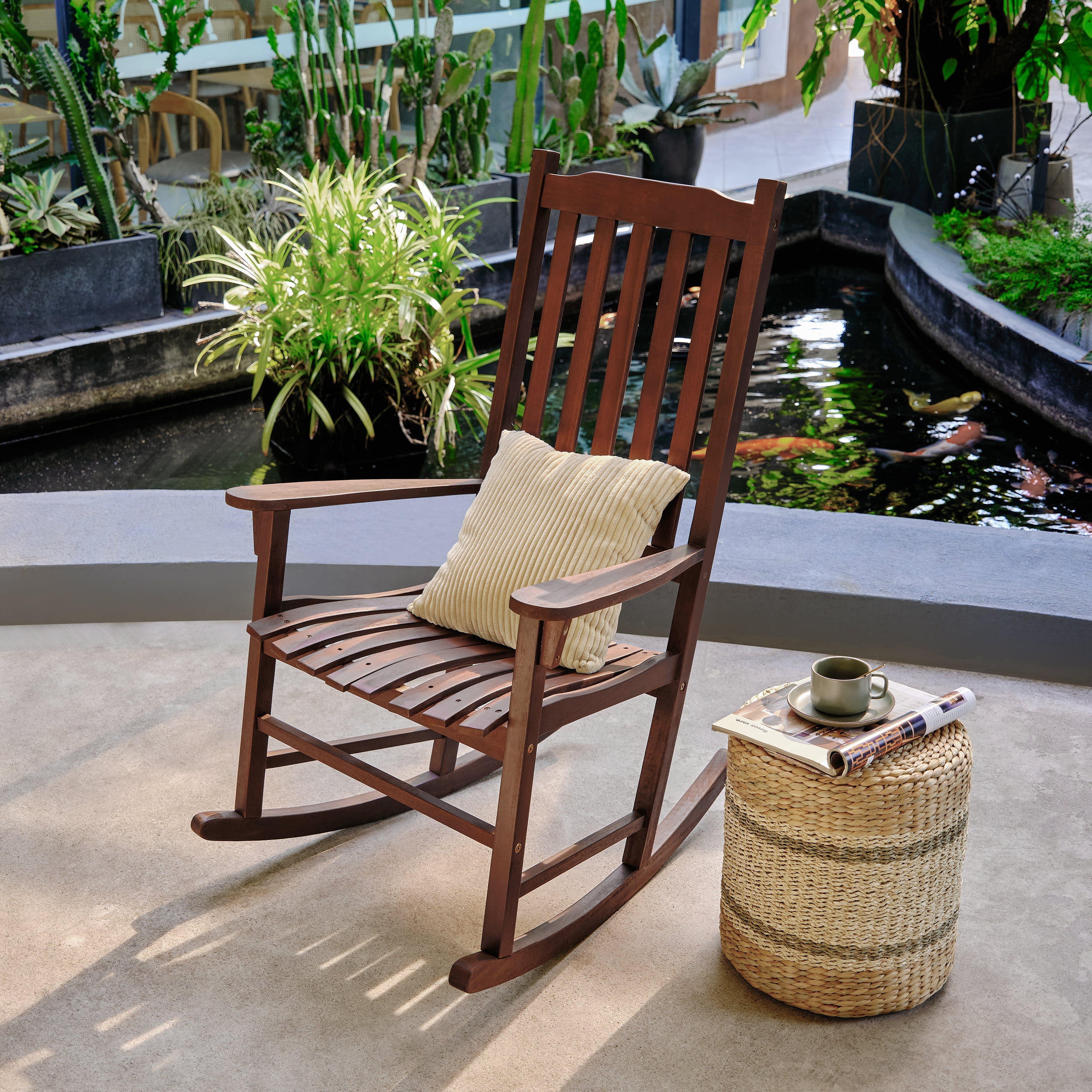 TrumanPick Outdoor Wood Rocking Chair, Weather Resistant Porch Rocker ...